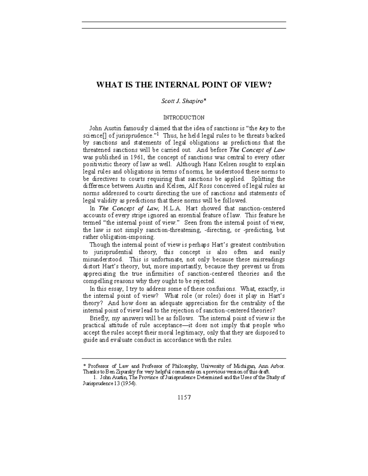 Fordham Law Review 75: Understanding the Internal Point of View in ...