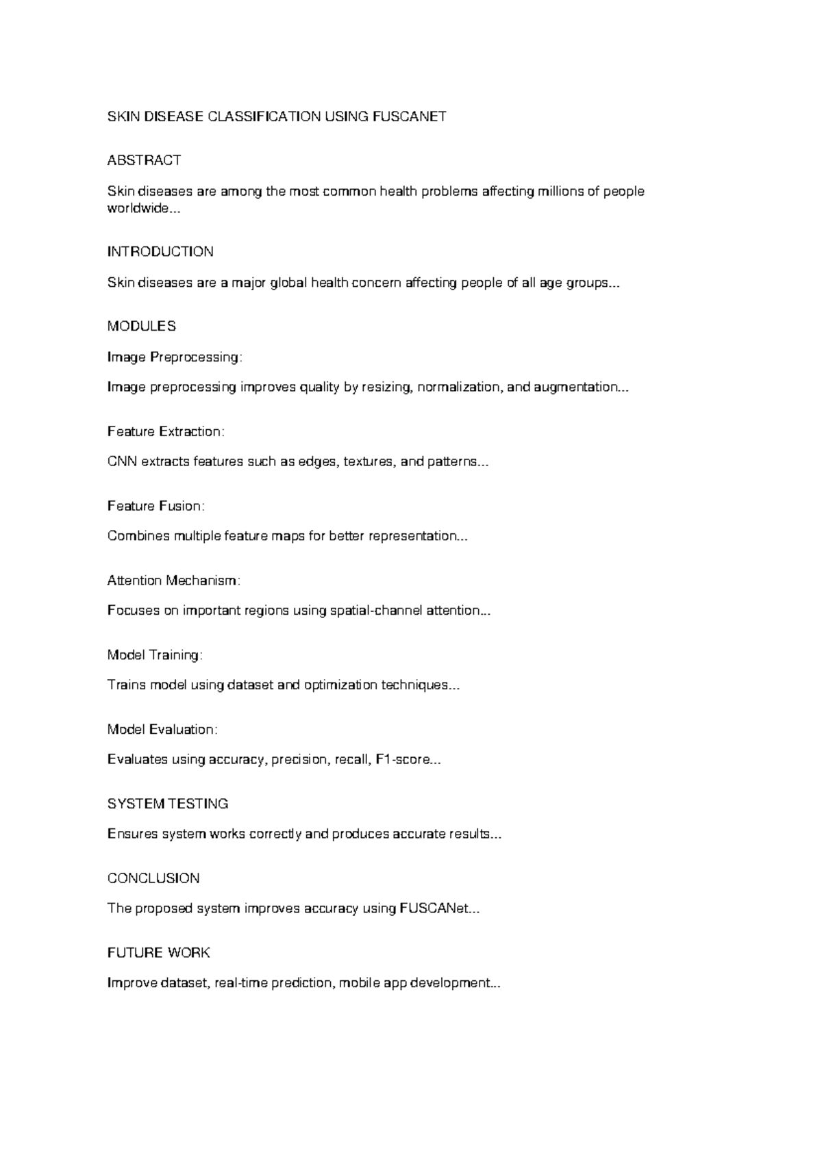 SKIN DISEASE CLASSIFICATION PROJECT DOC (FUSCANET) - Studocu