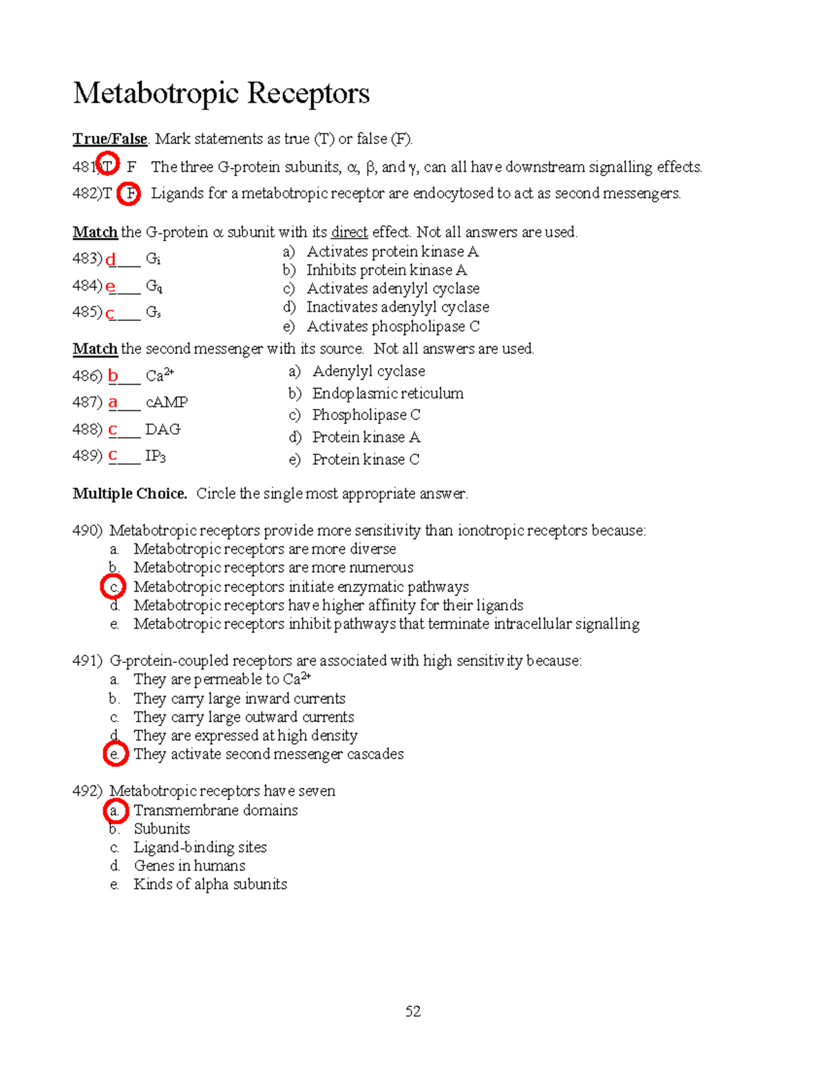 Metabotropic Receptors: Analysis & Signaling Pathways - Q&A Set - Studocu