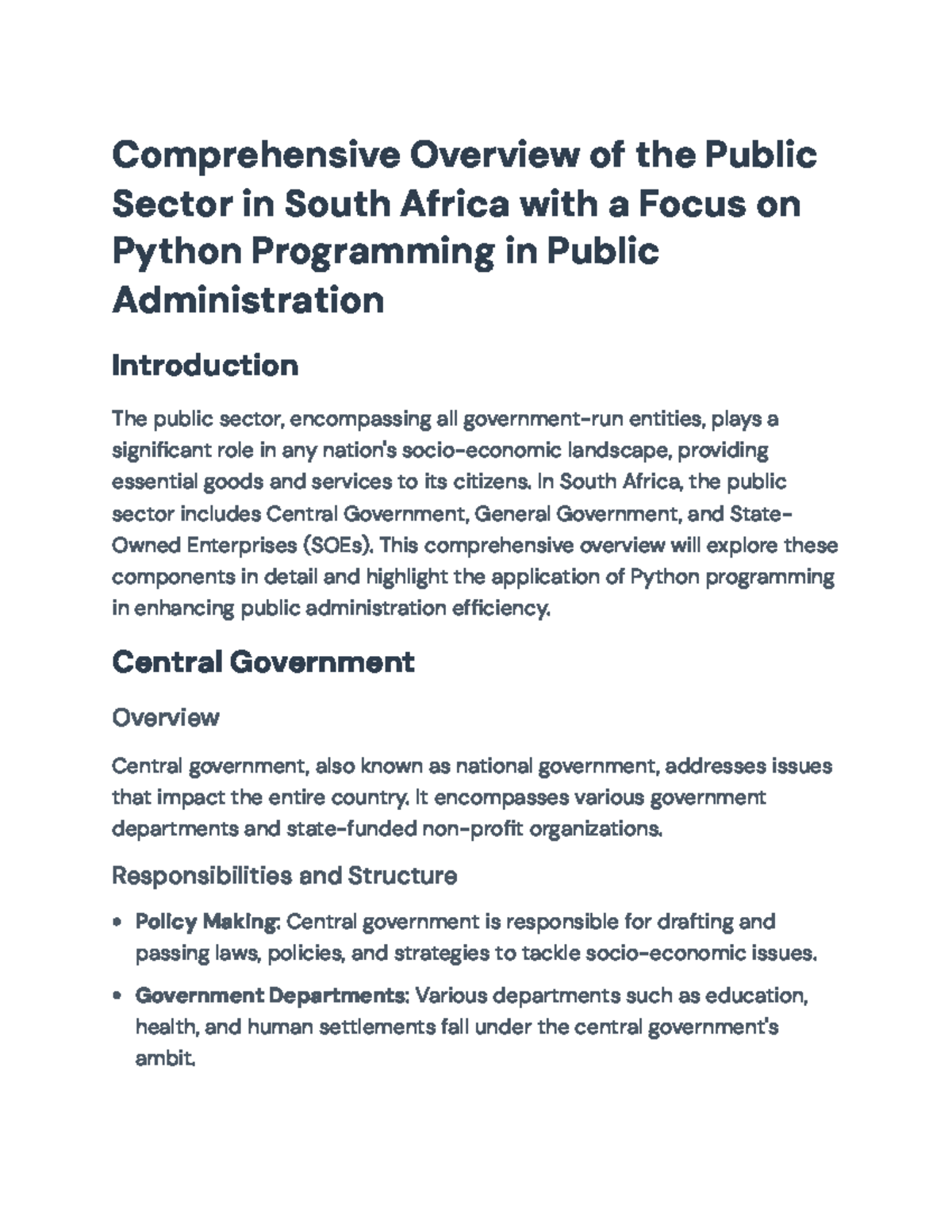 Comprehensive Overview of SA Public Sector & Python Application - Studocu