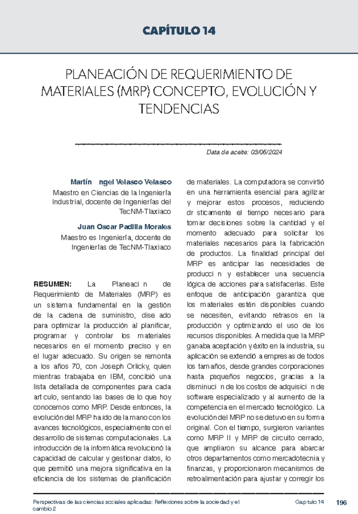 CAPÍTULO 14: PLANEACIÓN DE REQUERIMIENTO DE MATERIALES (MRP) - CONCEPTO ...