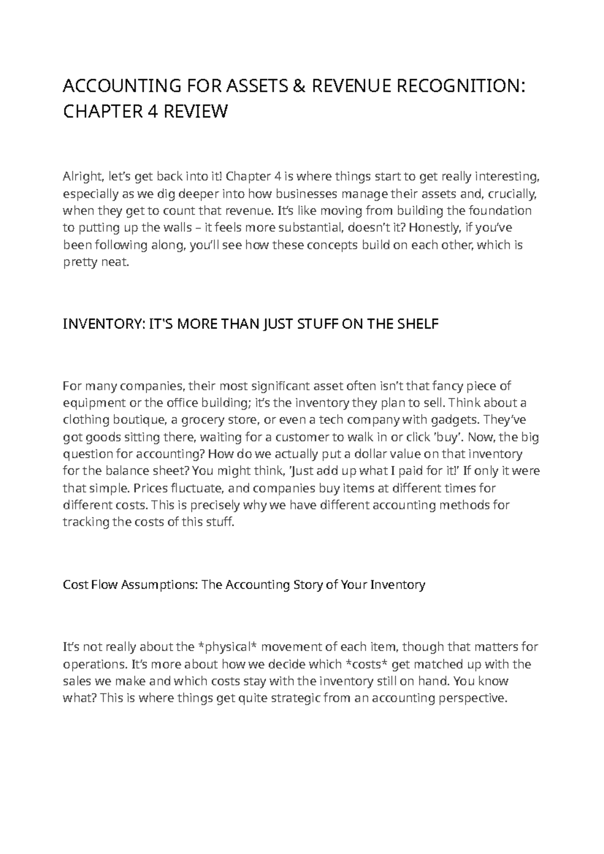ACCOUNTING 101: CHAPTER 4 REVIEW ON ASSETS & REVENUE - Studocu