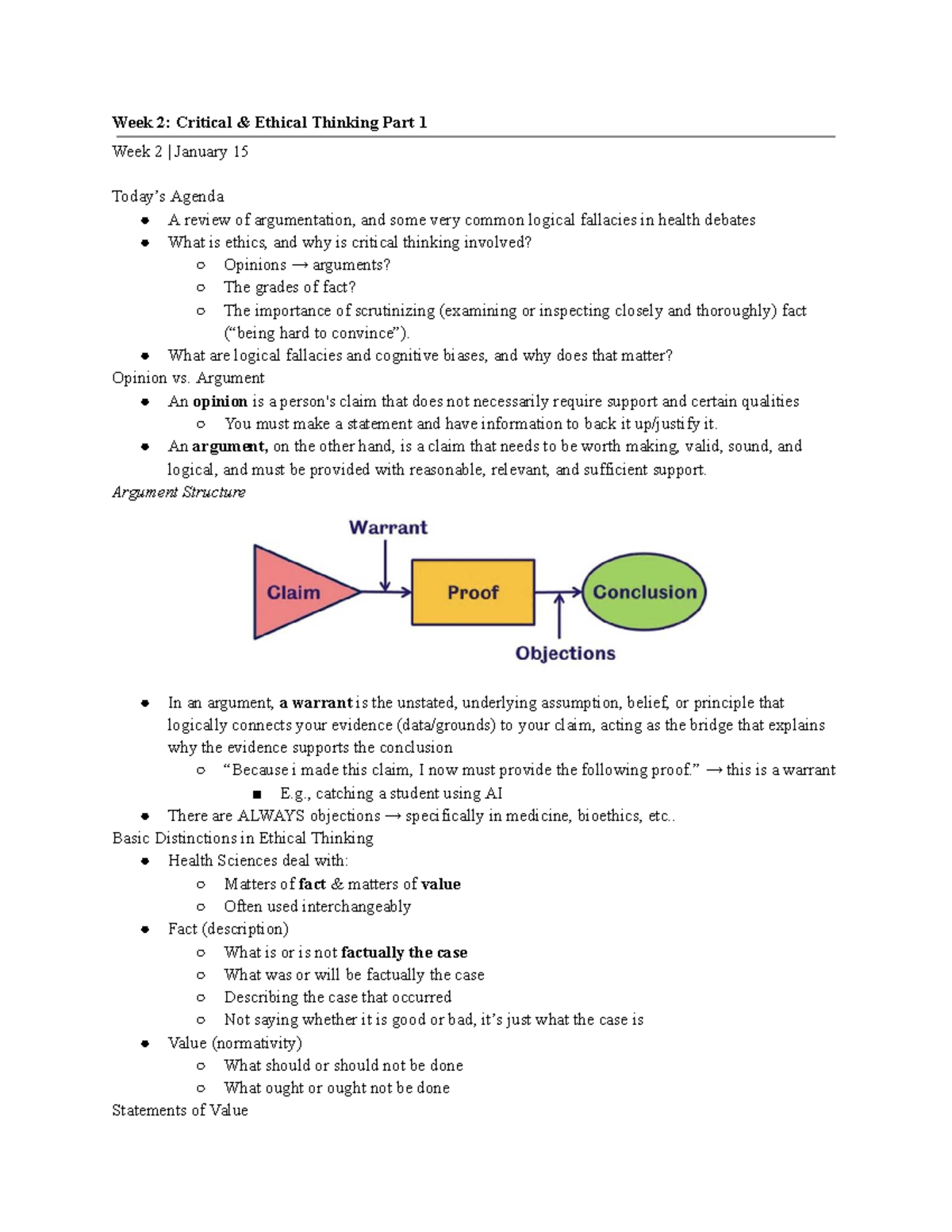 Ethics & Health Midterm: Critical Thinking & Logical Fallacies - Studocu