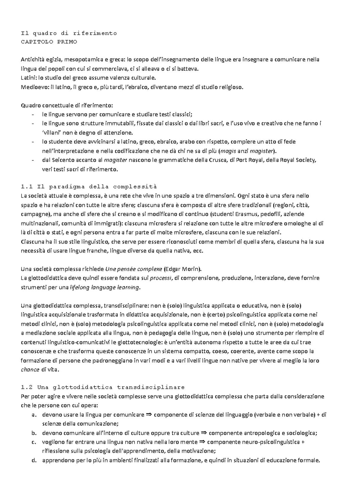 Foglio di studio per esame, informazioni dal libro - Il quadro di ...