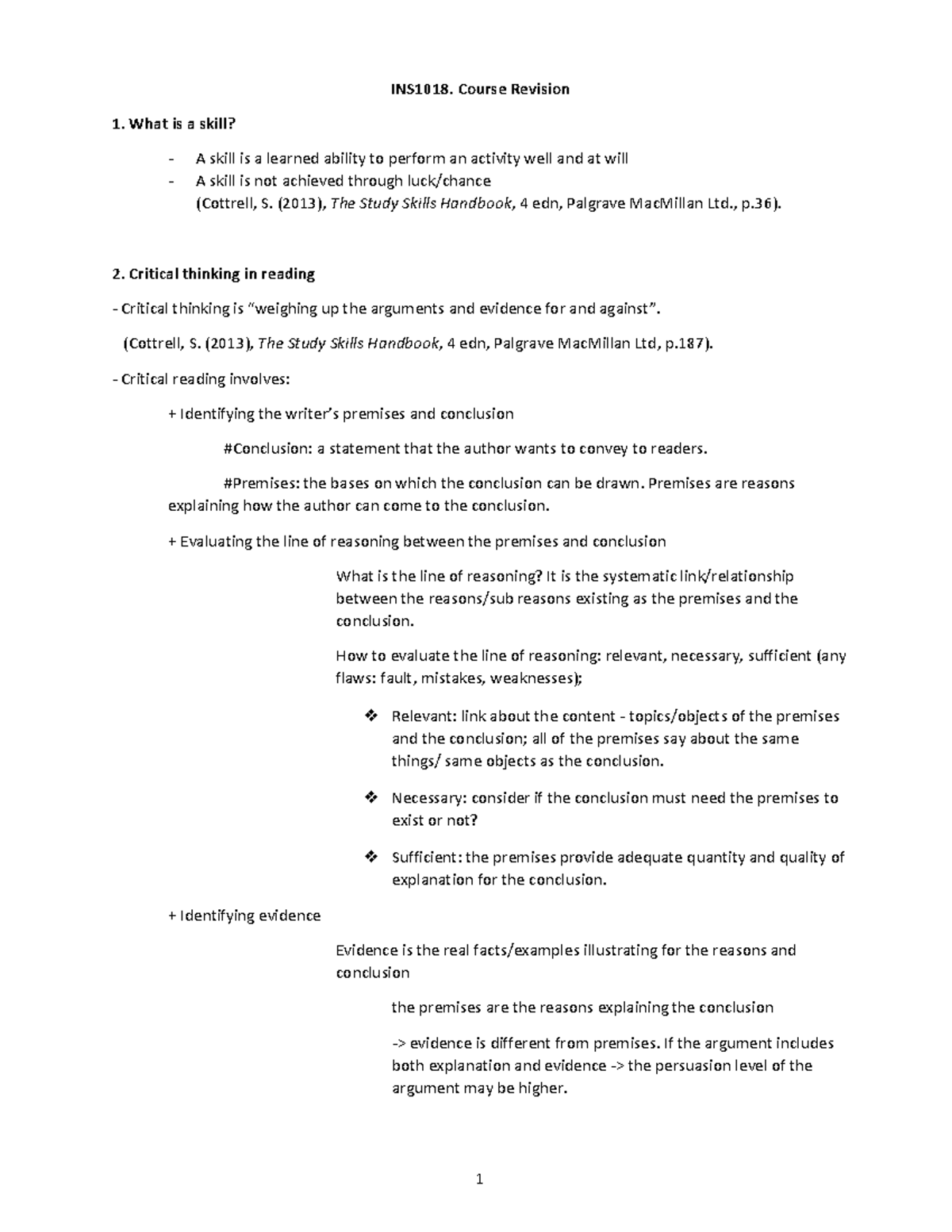 22-23. Sem1. Revision handout - INS1018. Course Revision What is a ...