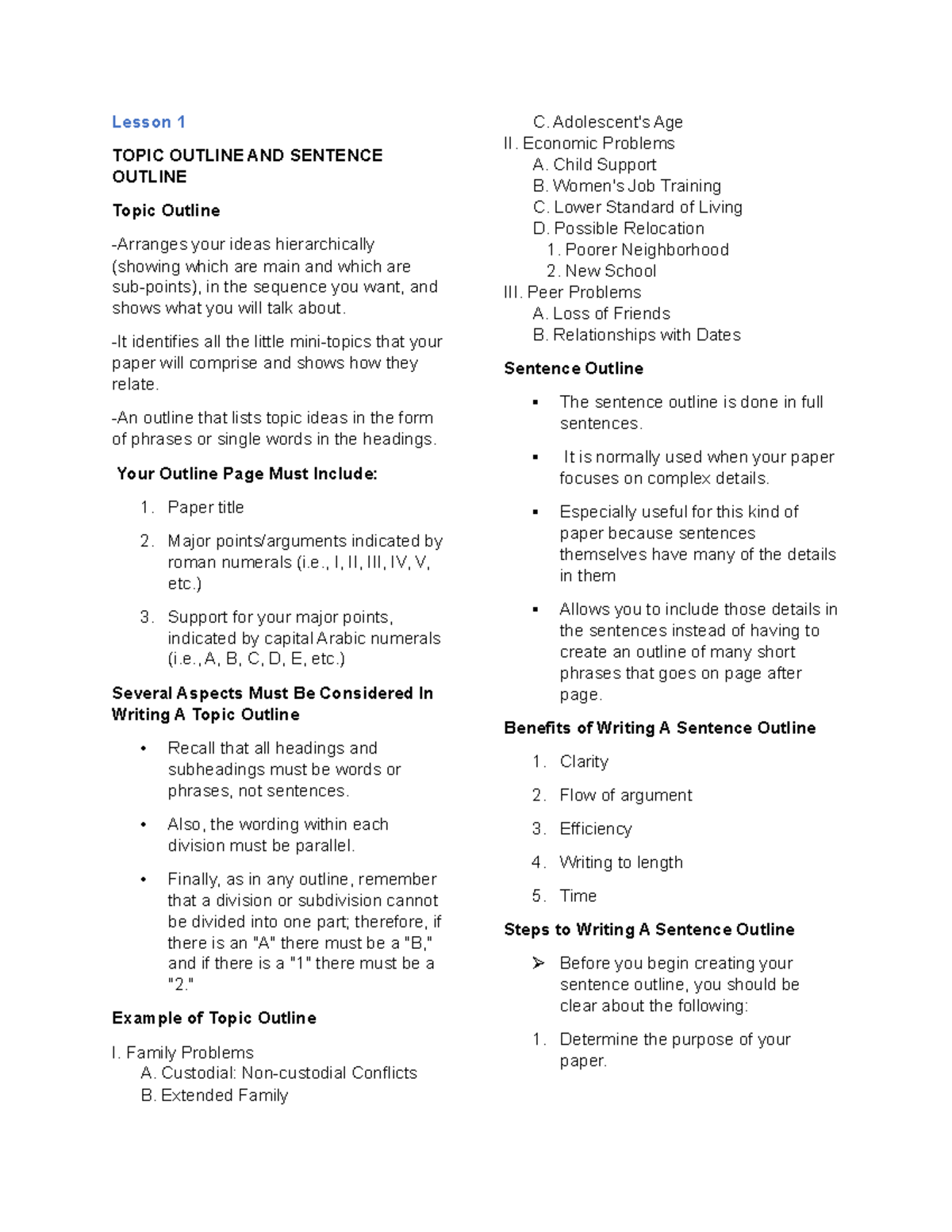 ENG 101: Lesson Review on Outlines, Essays & Organization Techniques ...