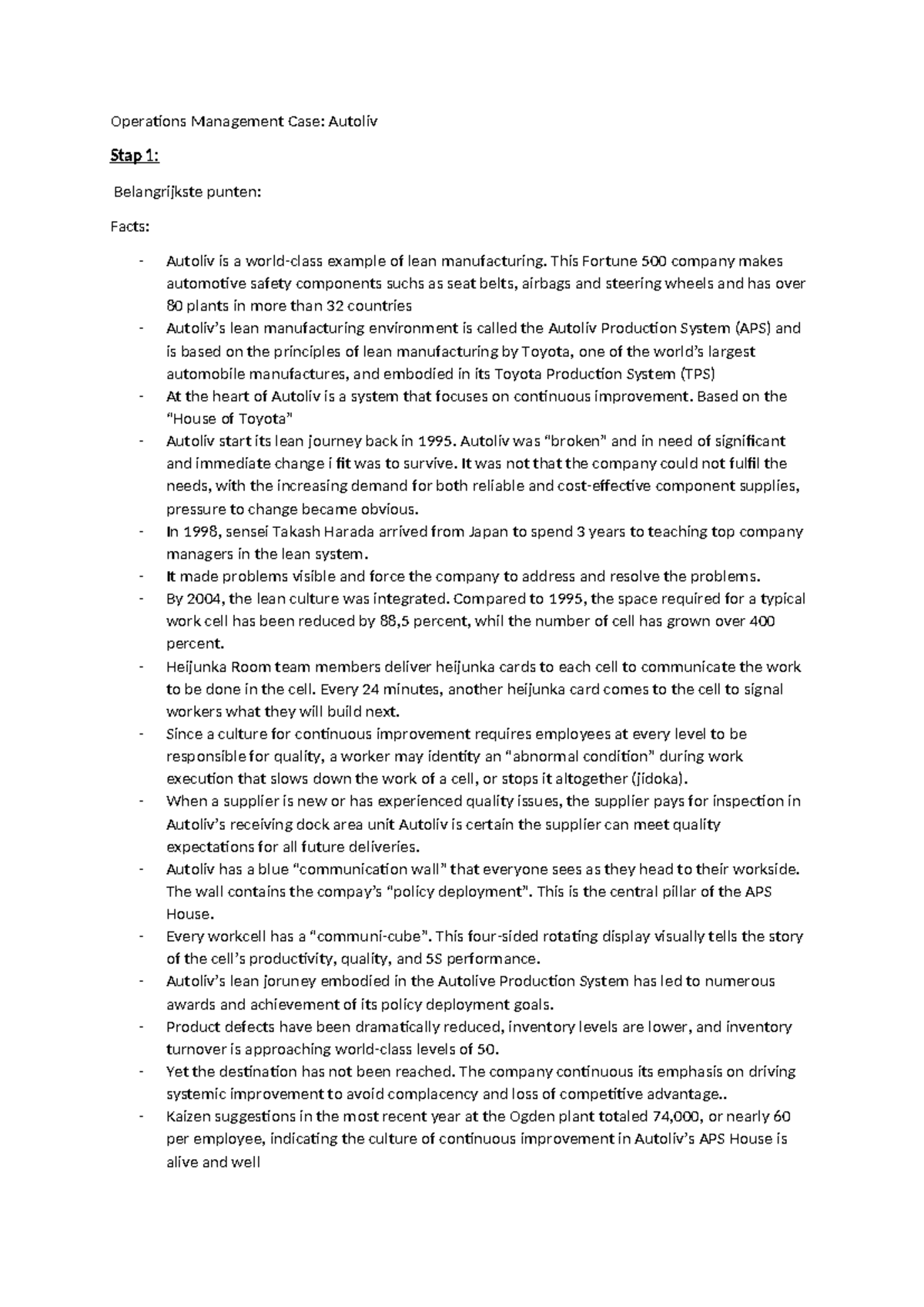 Operations Management Case Study: Lean Practices at Autoliv - Studeersnel