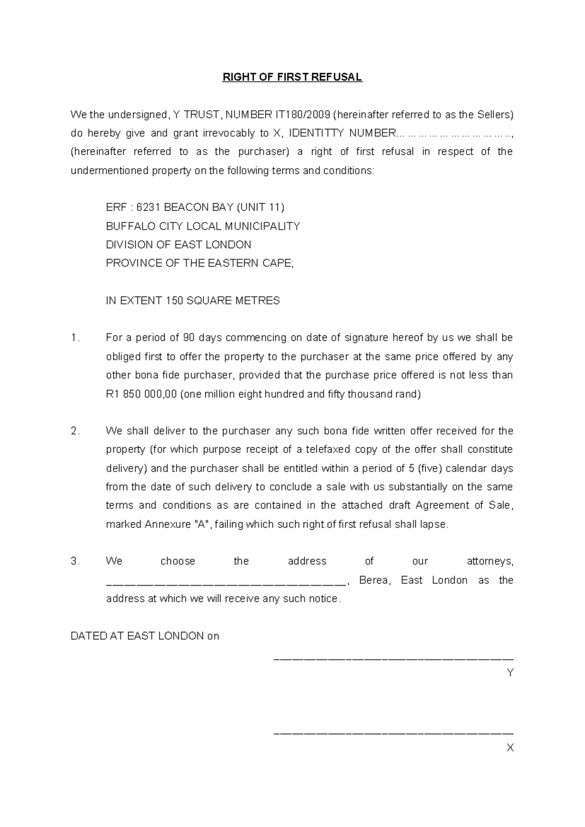 Right of First Refusal Agreement - Research Document - Studocu