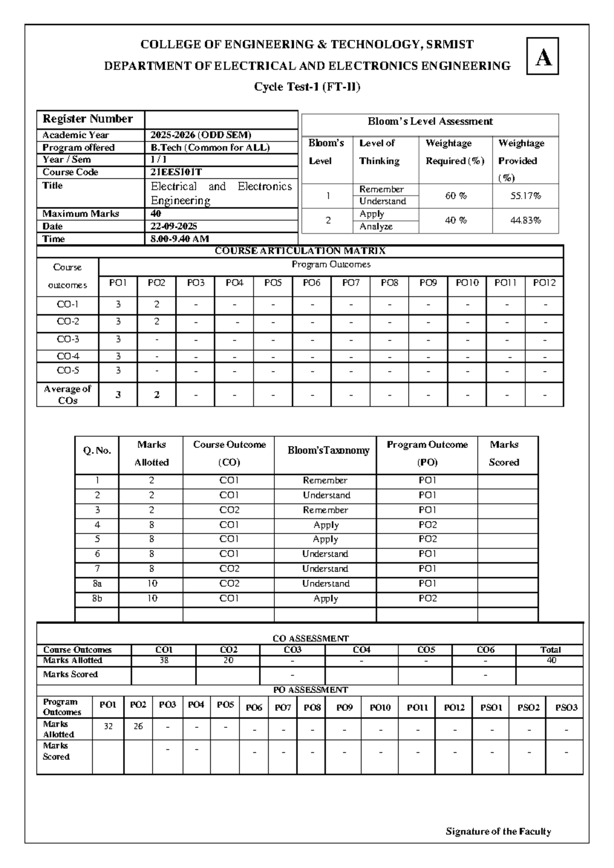 EEE CT1 QP Set A - Electrical & Electronics Engineering Assessment ...