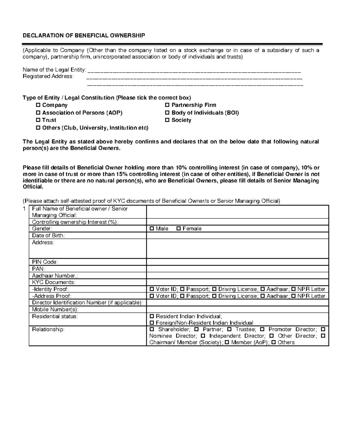 Ownership - Declaration Format - DECLARATION OF BENEFICIAL OWNERSHIP ...