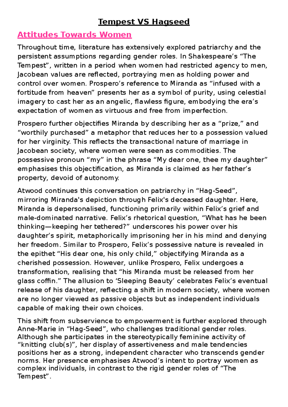 ENG111: Women, Colonisation, and Power Dynamics in "The Tempest" & "Hag ...