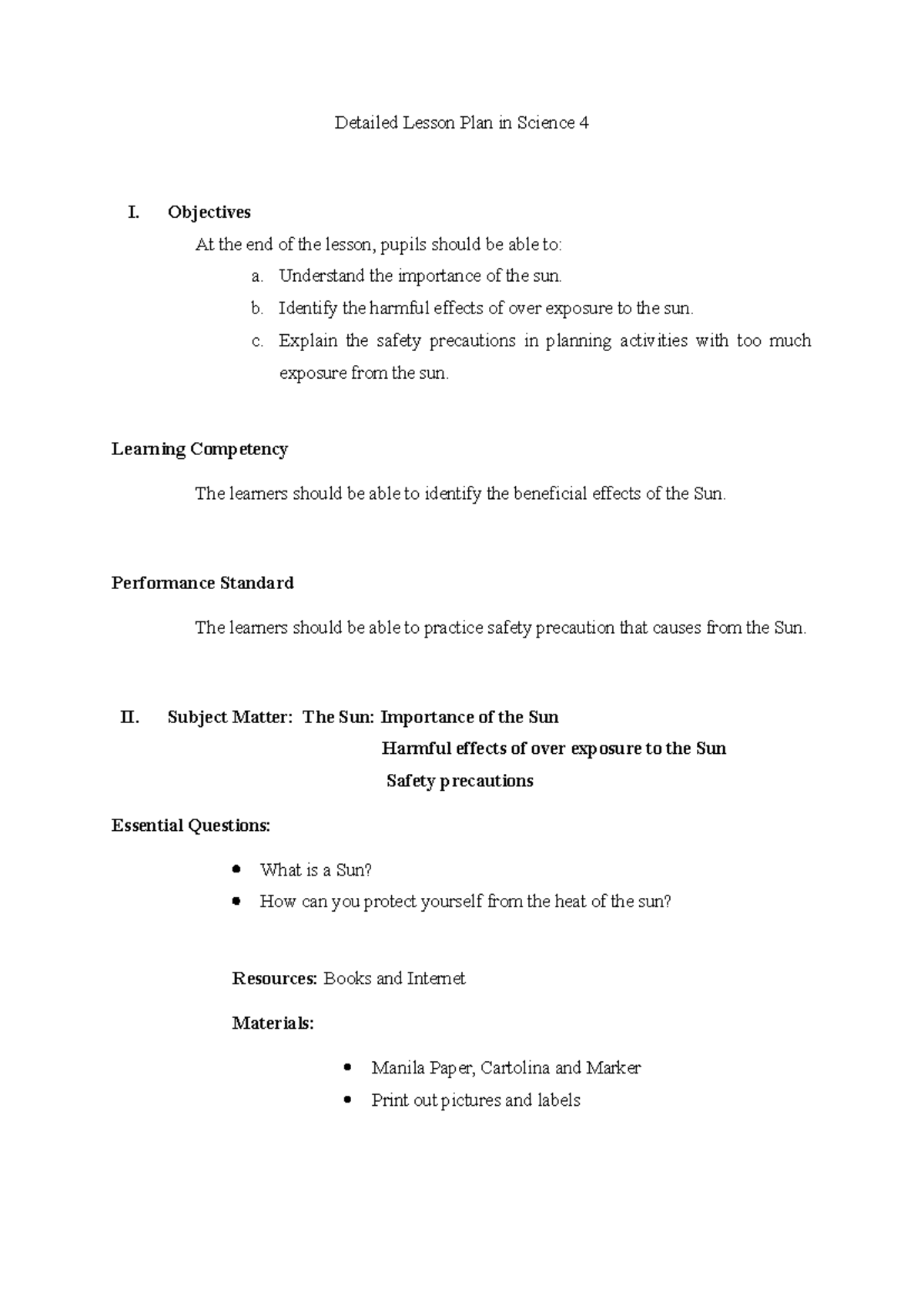 MAE DLP Science Final Lesson Plan: Understanding the Sun's Impact - Studocu