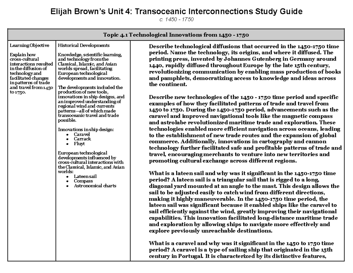 AP World History: Unit 4 Study Guide on Transoceanic Interconnections ...