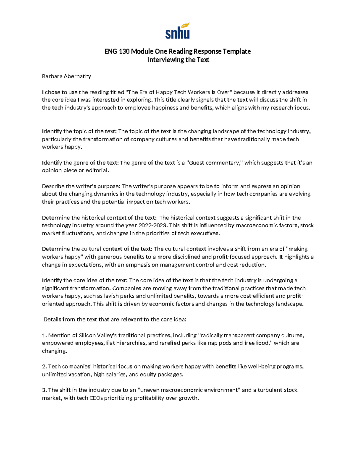 ENG 130 Module 1 Reading Response: Changes in Tech Worker Practices ...