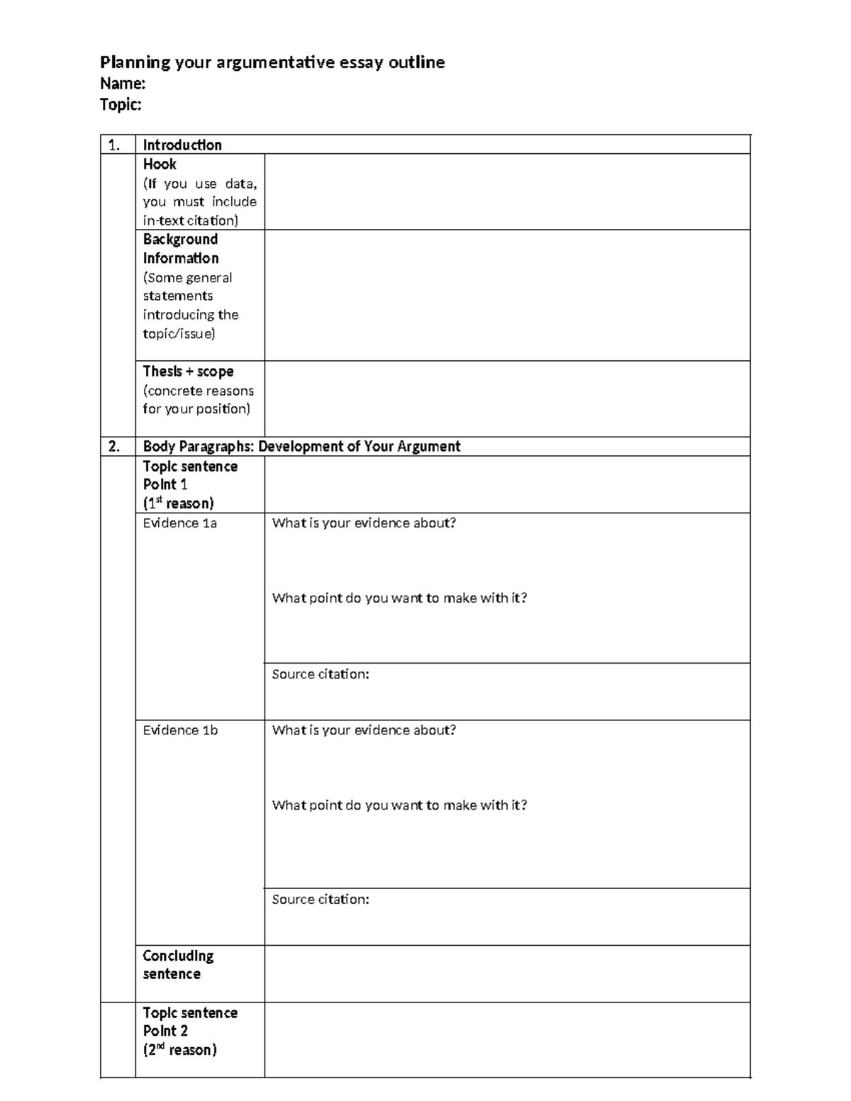 AE Argumentative Essay Outline Plan - Studocu