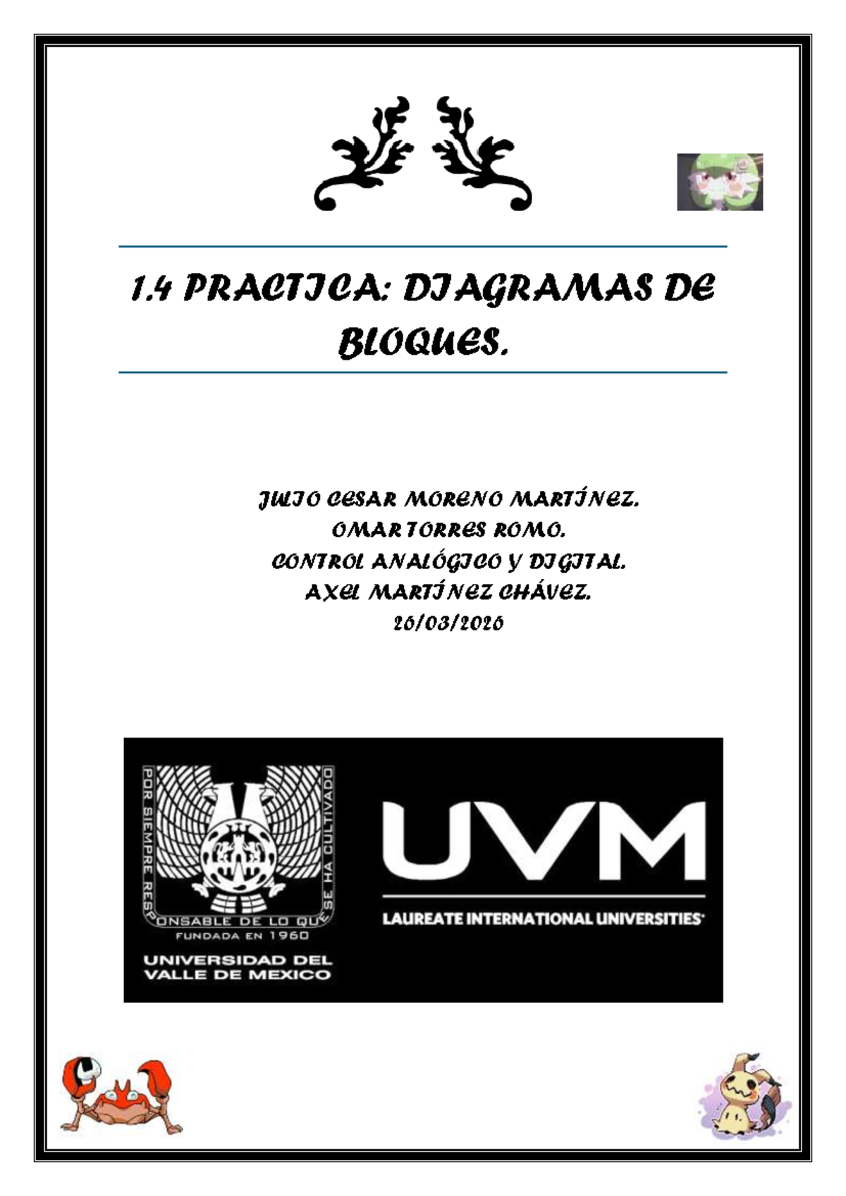 1.4 Práctica: Diagramas de Bloques en Control Analógico y Digital - Studocu