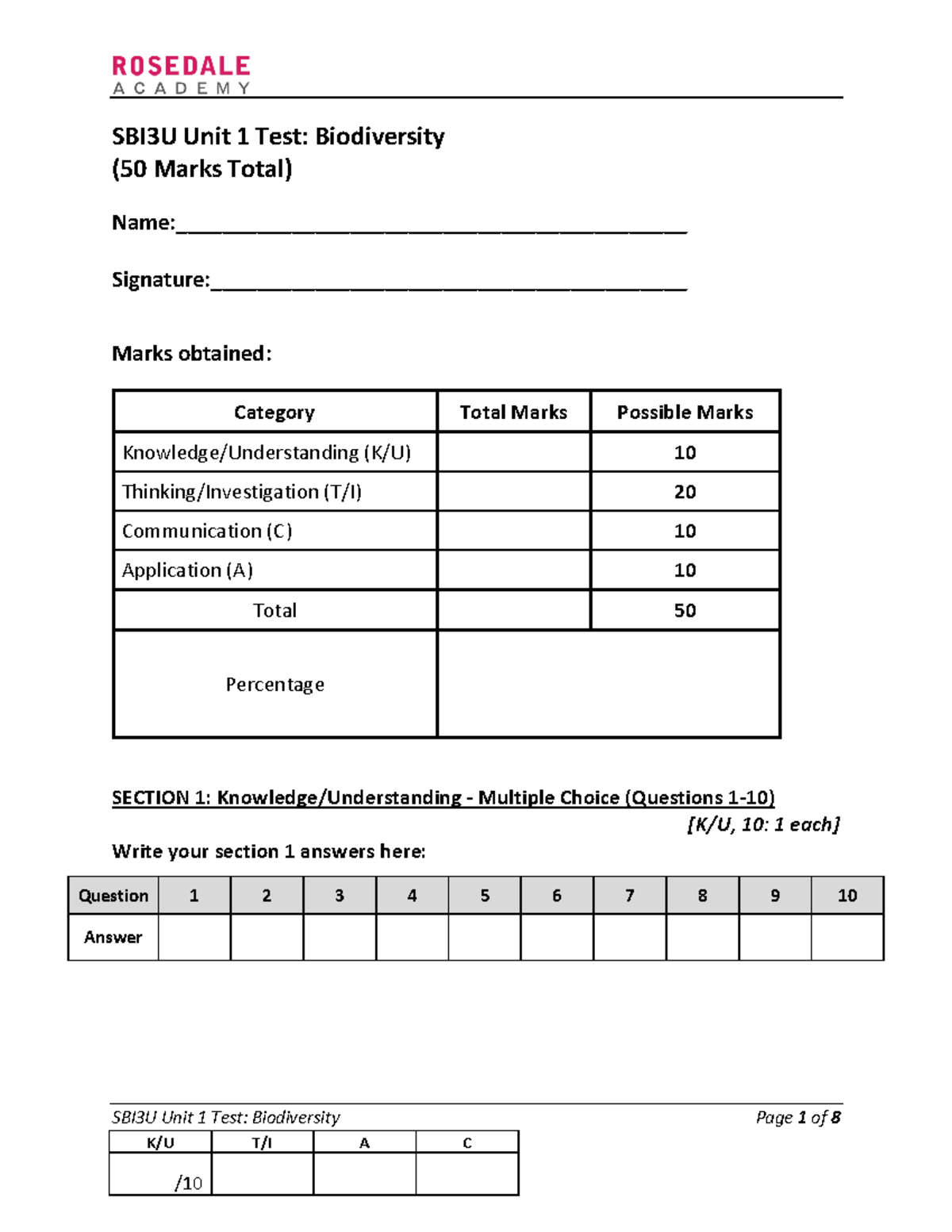 SBI3U Unit 1 Test (student version) copy - SBI3U Unit 1 Test ...
