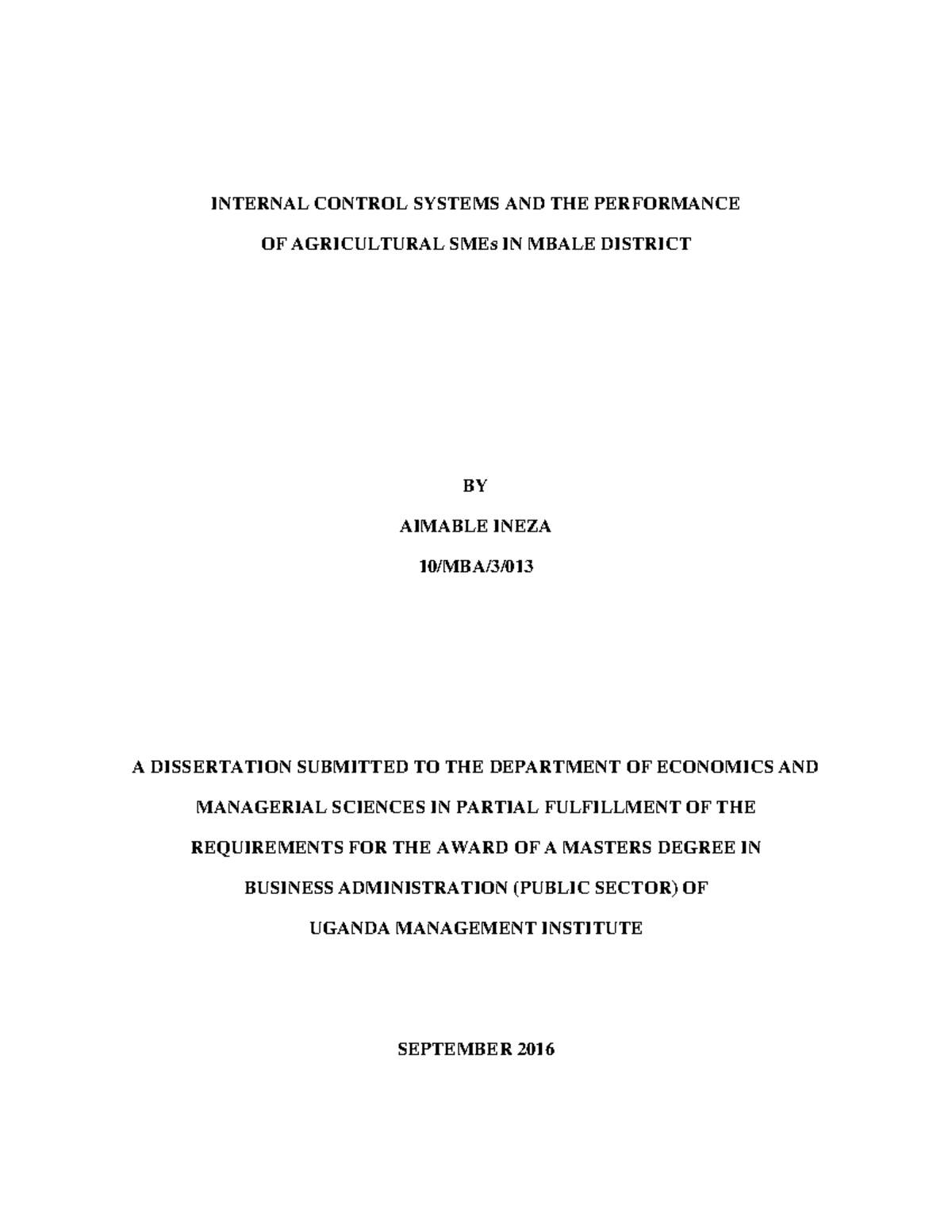 Internal Control Systems AND THE Perform - INTERNAL CONTROL SYSTEMS AND ...