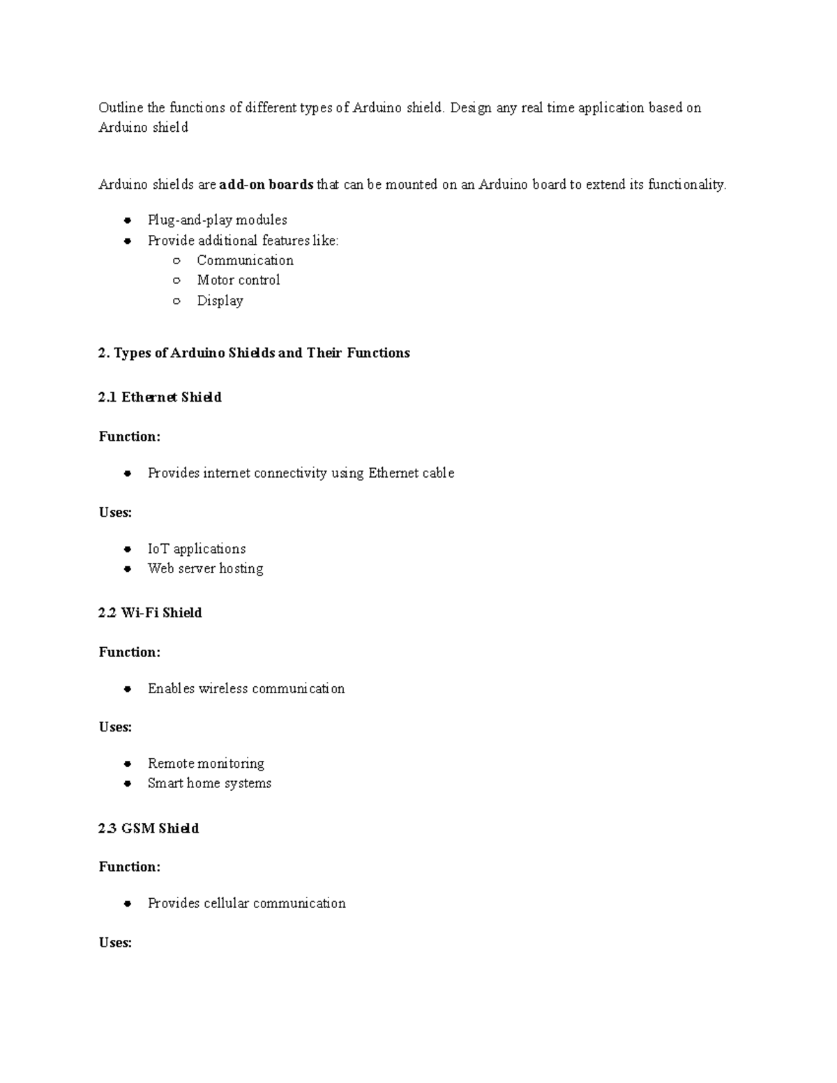 Functions of Various Arduino Shields: Applications & Advantages - Studocu