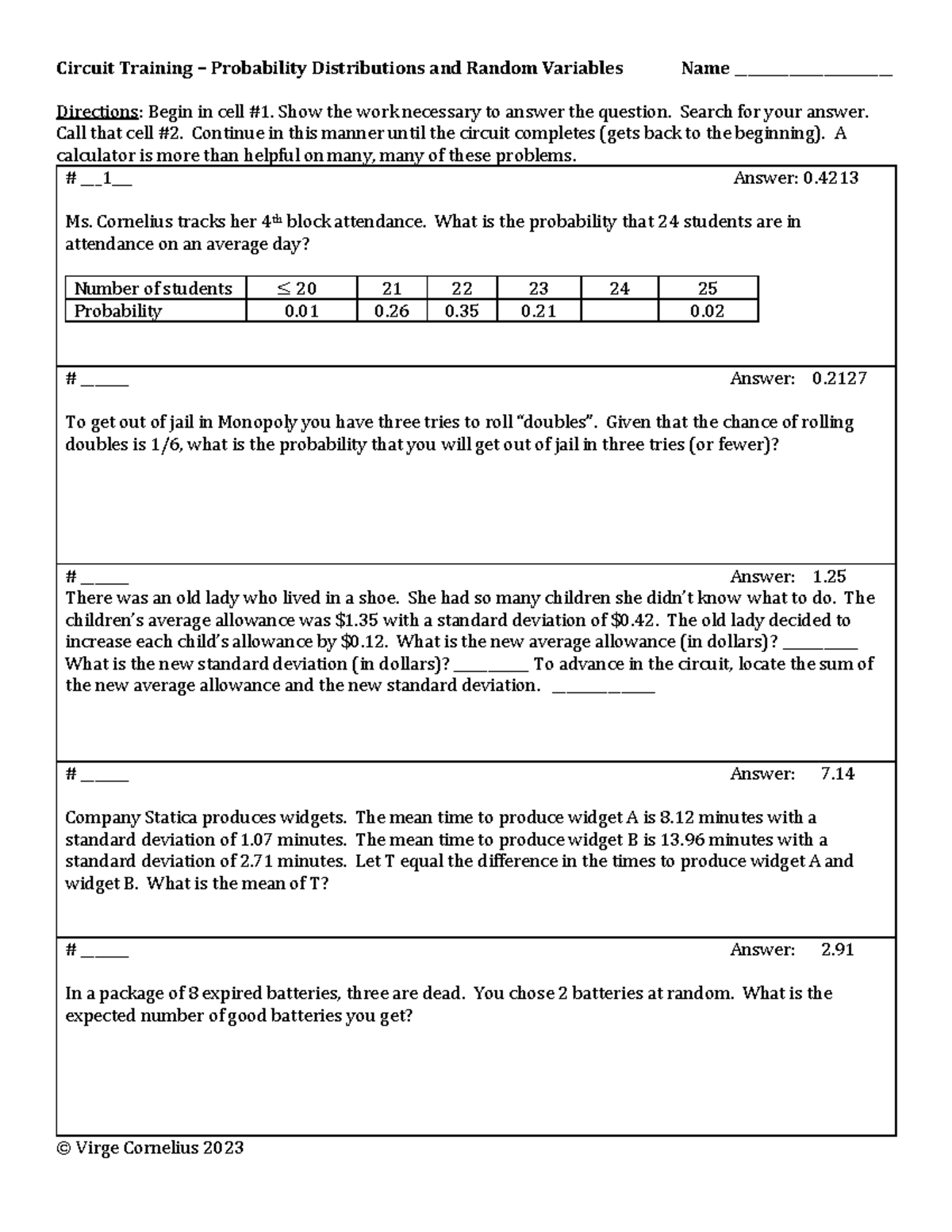 Circuit Training: Probability Distributions and Random Variables-1 - Studocu