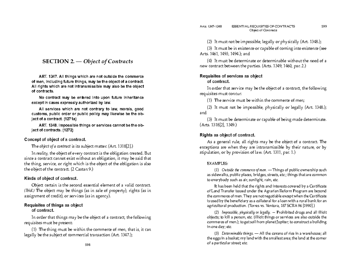 Section 2 - Object of Comtracts - 598 CONTRACTS 598 SECTION 2. — Object of Contracts ART. 1347 ...