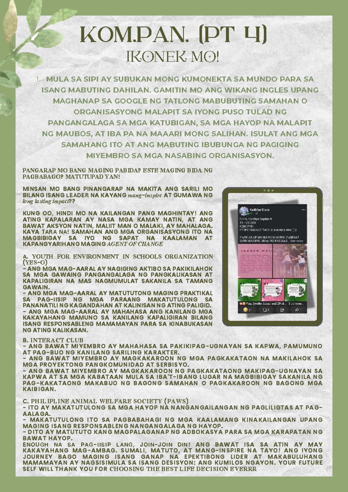 KOM.PAN. (PT 4) IKONEK MO! 1: Pagsusuri ng mga Organisasyong ...