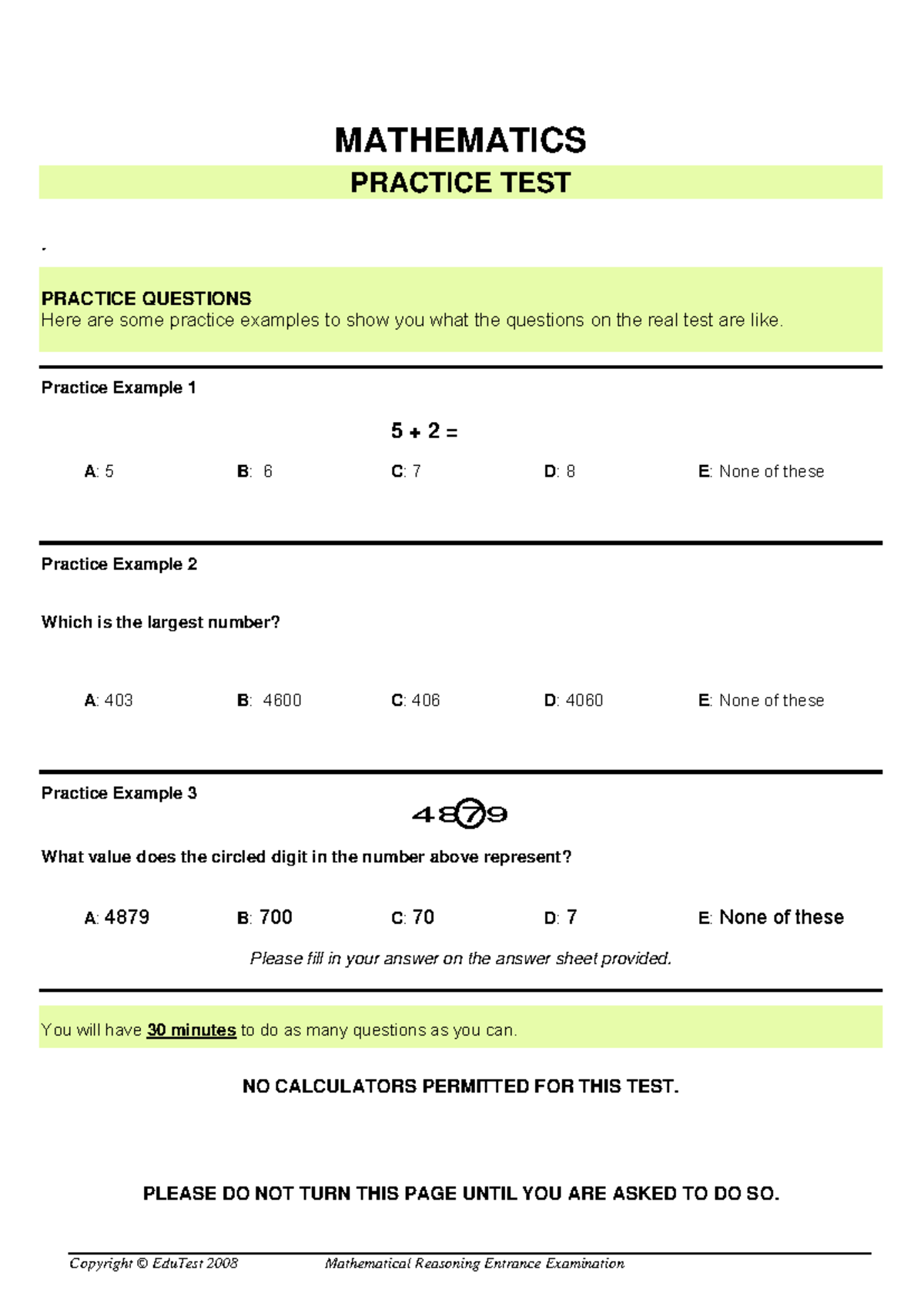 MATHEMATICS ENTRANCE EXAM PRACTICE TEST QUESTIONS - Studocu