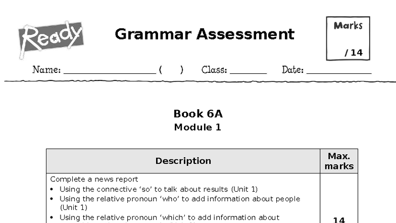 Ready GA 6A M1 - News Report Grammar Assessment Practice - Studocu