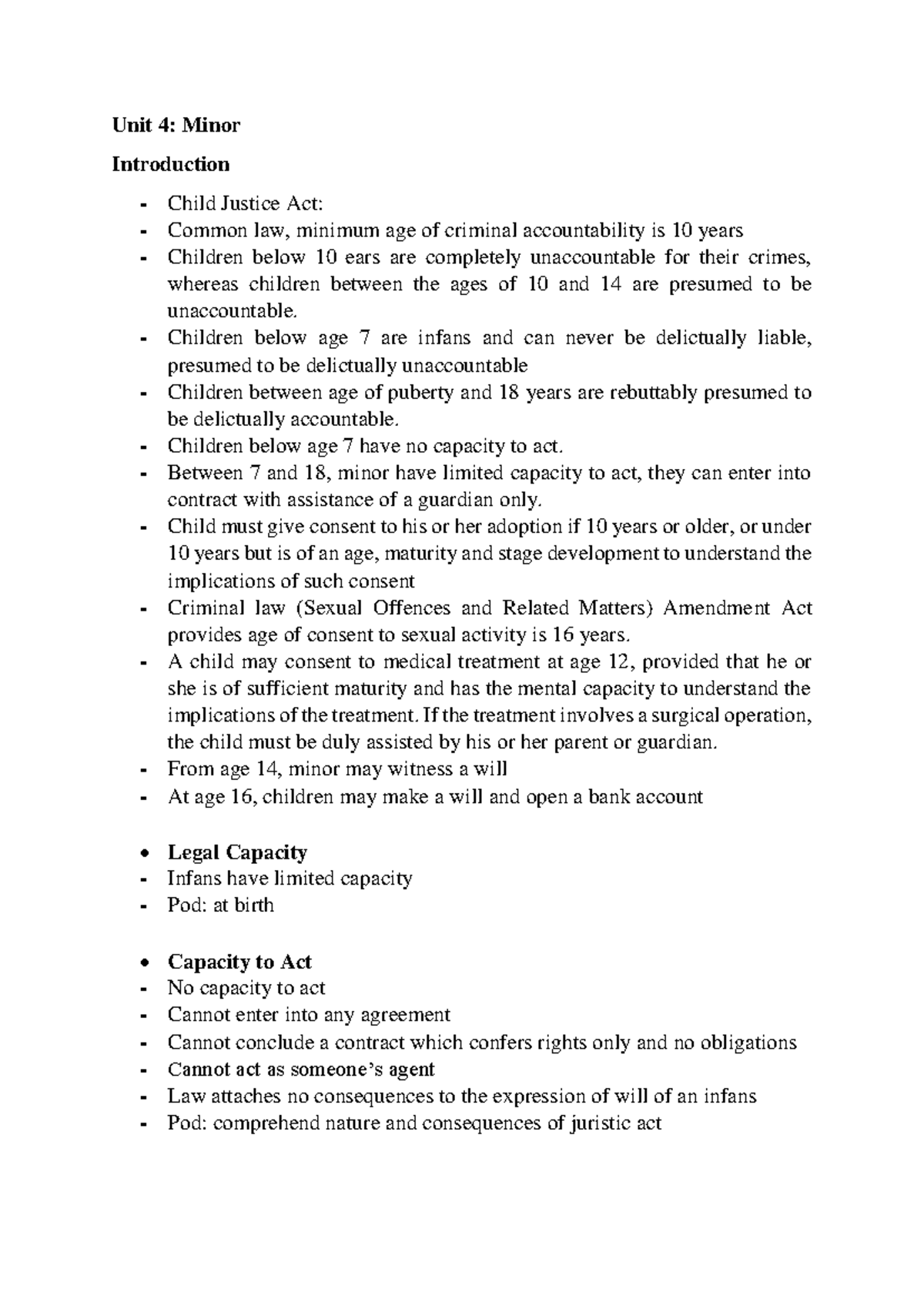 Course Code: Minor Law (Unit 4) - Summary and Key Legal Principles ...