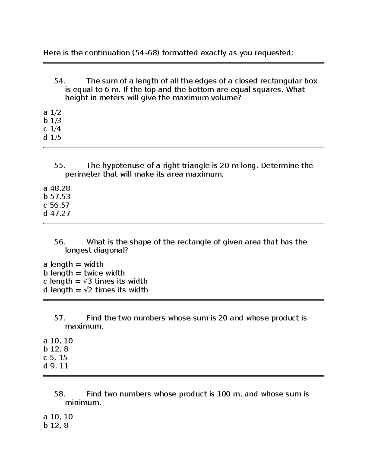 Math 101: Optimization Problems and Solutions Review - Studocu