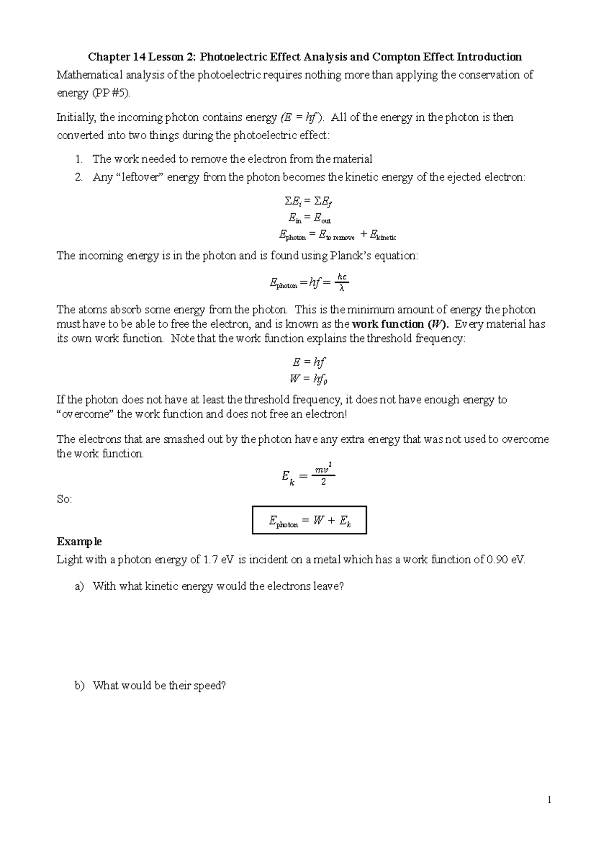 Chapter 14 Lesson 2: Analysis of Photoelectric and Compton Effects ...