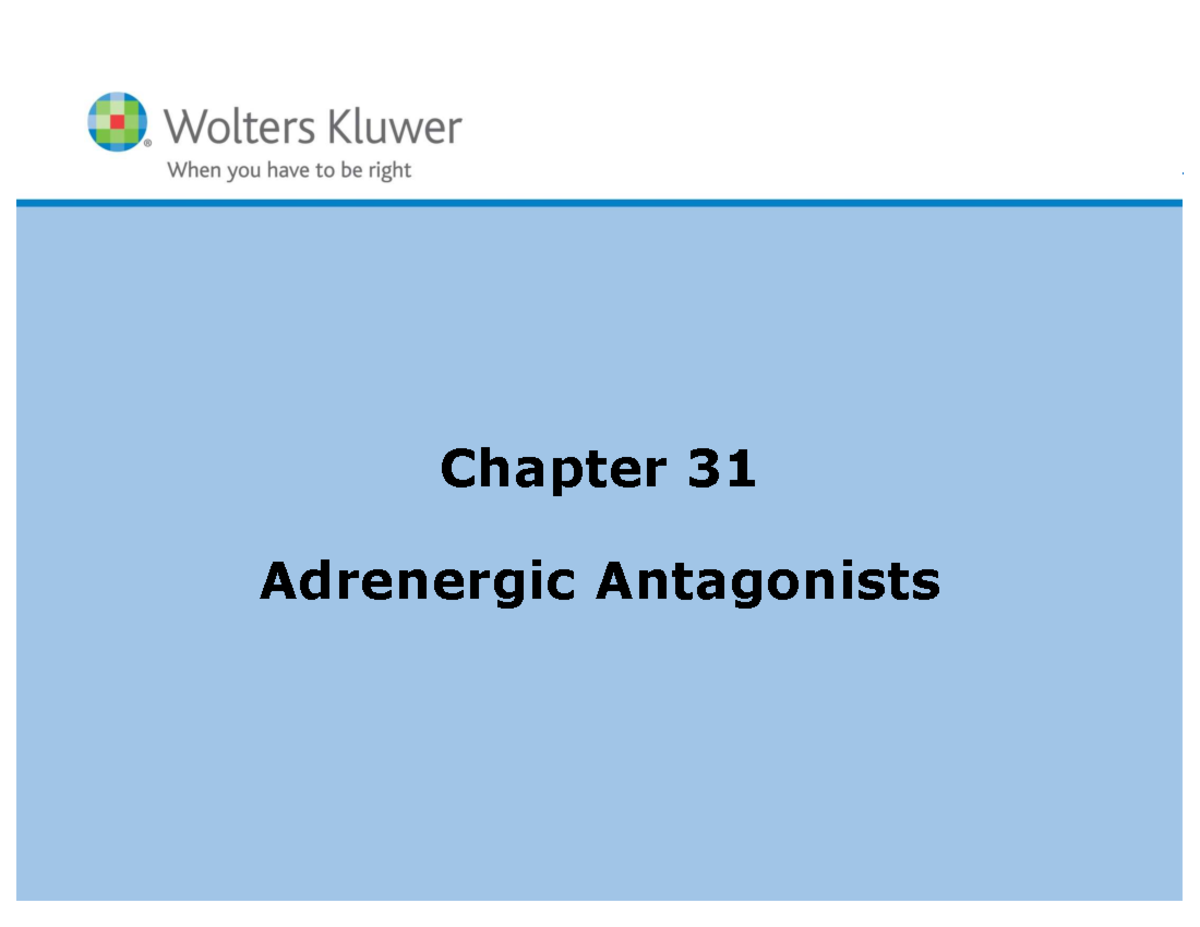 Chapter 31: Adrenergic Antagonists in Clinical Practice Overview - Studocu