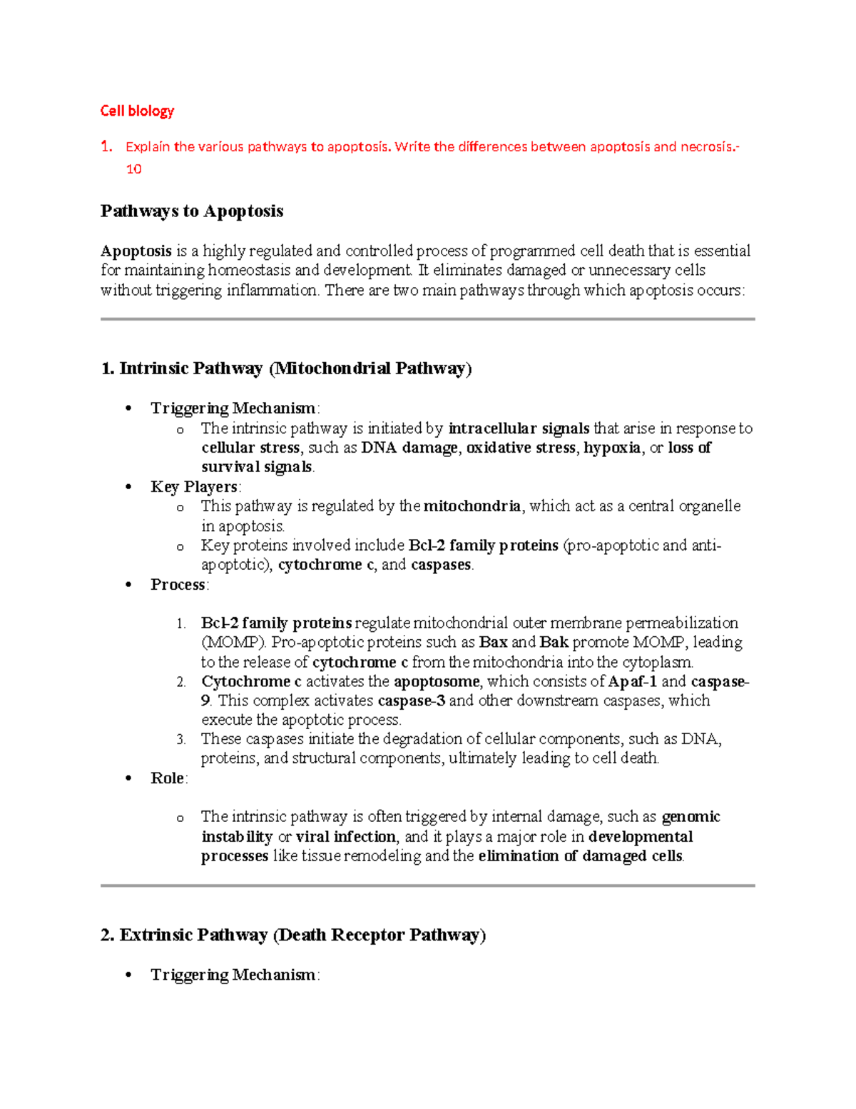 Cell Biology Q&A - CMB: Apoptosis Pathways & Cell Cycle Overview - Studocu
