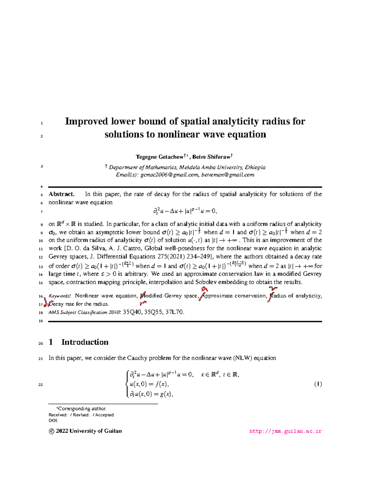Improved Lower Bound of Spatial Analyticity Radius for NLW Equation ...