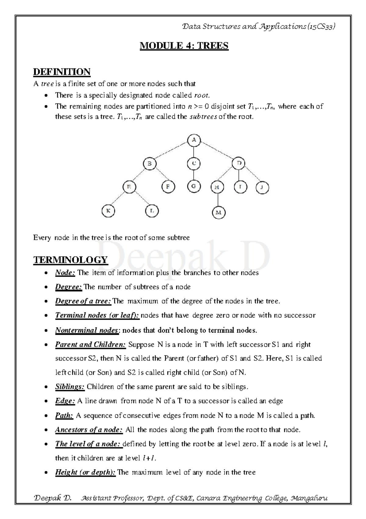 Data Structures and Applications (15CS33) Module 4: Trees Overview - Studocu