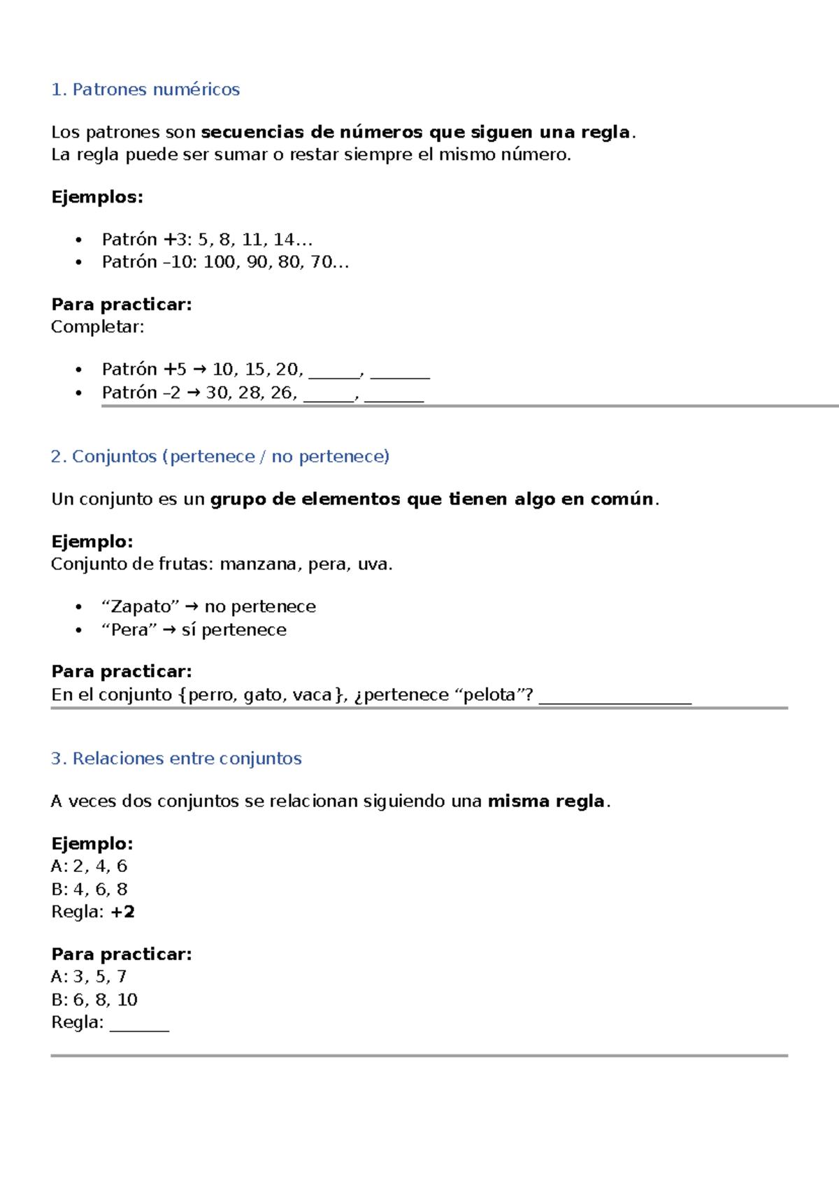 Repaso de Matemáticas: Patrones, Conjuntos y Más - Studocu