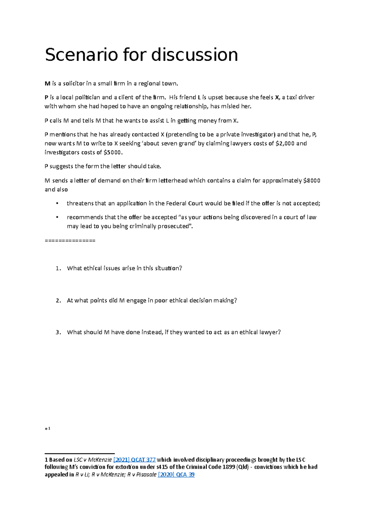 Ethical Dilemmas in Legal Practice: A Scenario Analysis for Law 101 ...