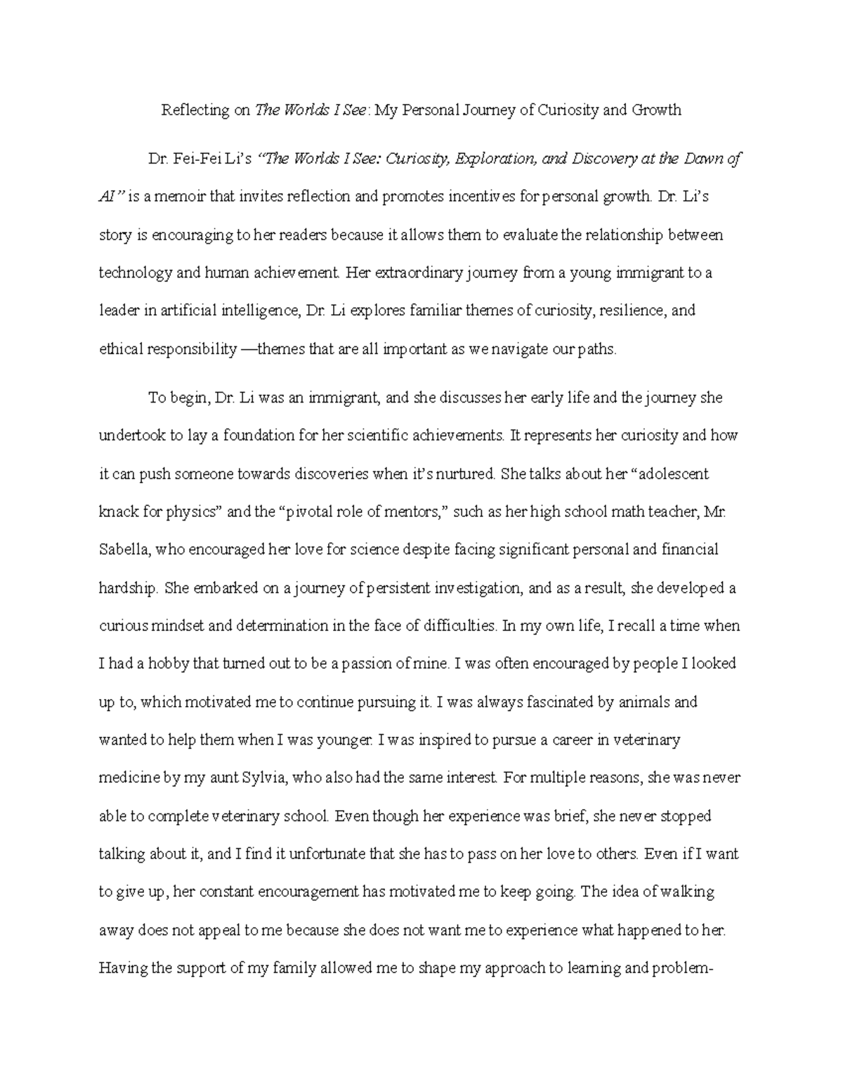 Reflecting on Curiosity and Growth: A Personal Memoir - Studocu