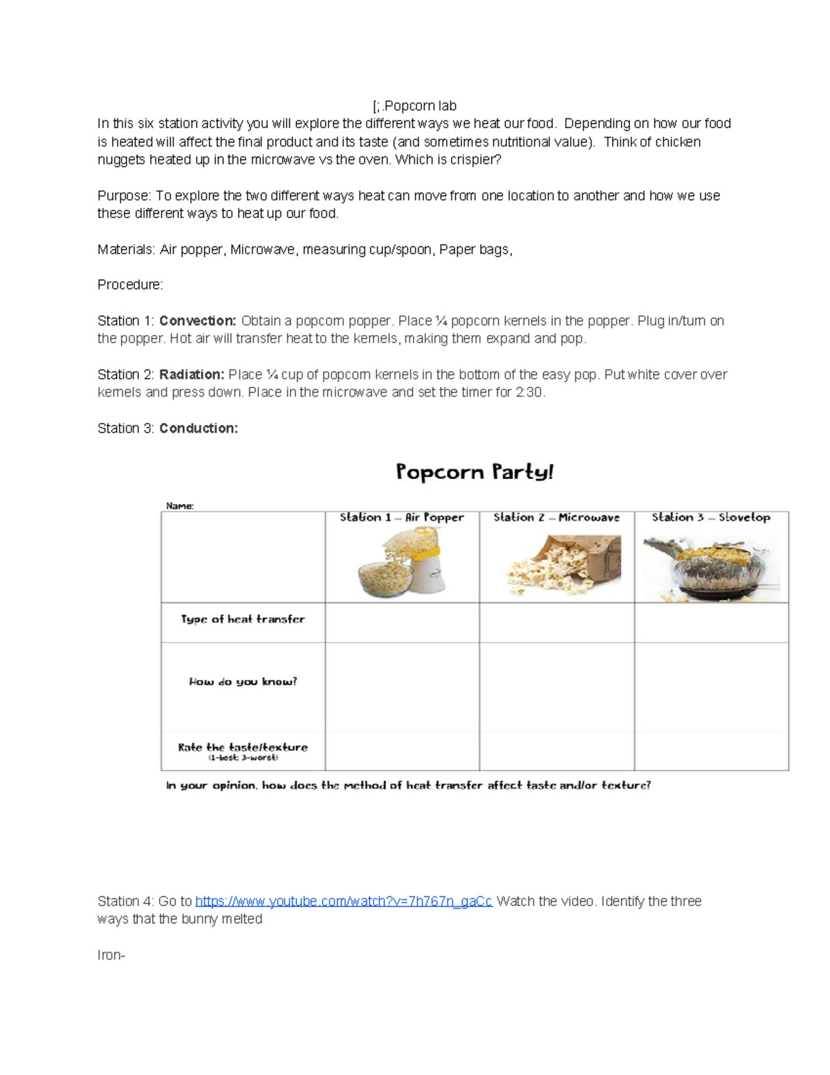 Heat Transfer Methods in Popcorn Lab Experiment - Studocu