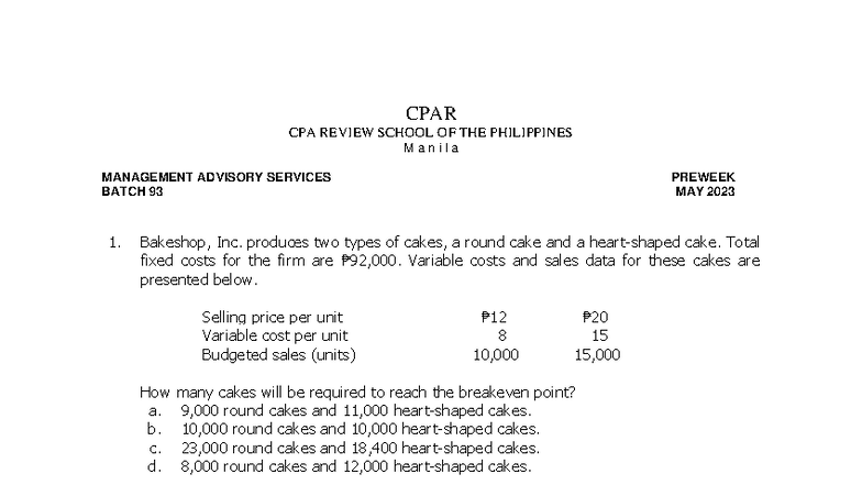 CPAR 93 MANAGEMENT ADVISORY SERVICES PREWEEK REVIEW NOTES - Studocu