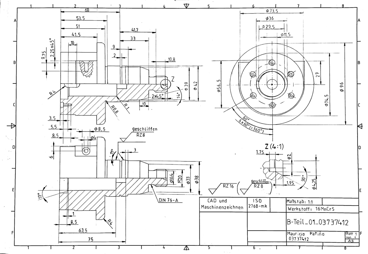B-Teil Übung Zeichnung - CAD und ISO Maßstab 1:1 - Studocu