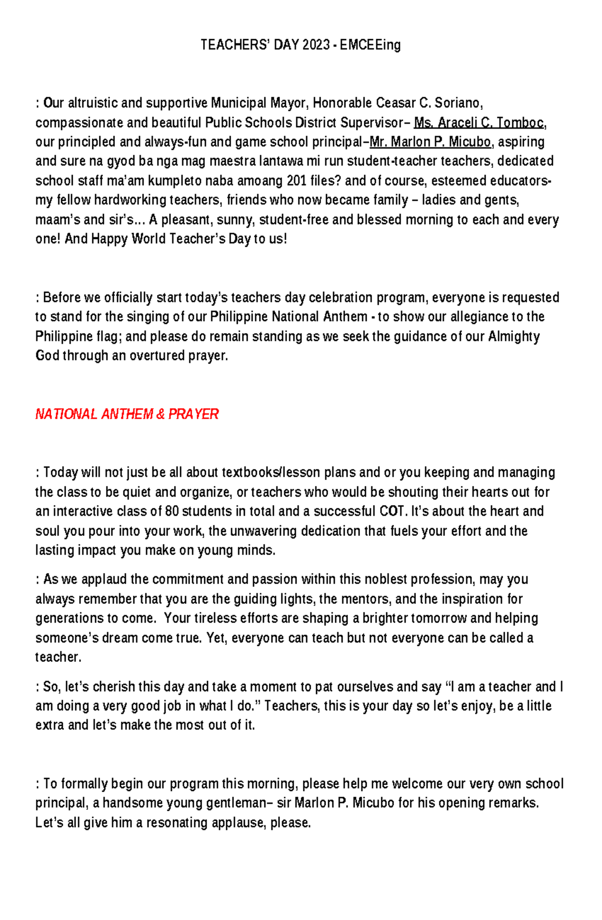 Teachers' Day 2023 - Script - TEACHERS’ DAY 2023 - EMCEEing : Our ...