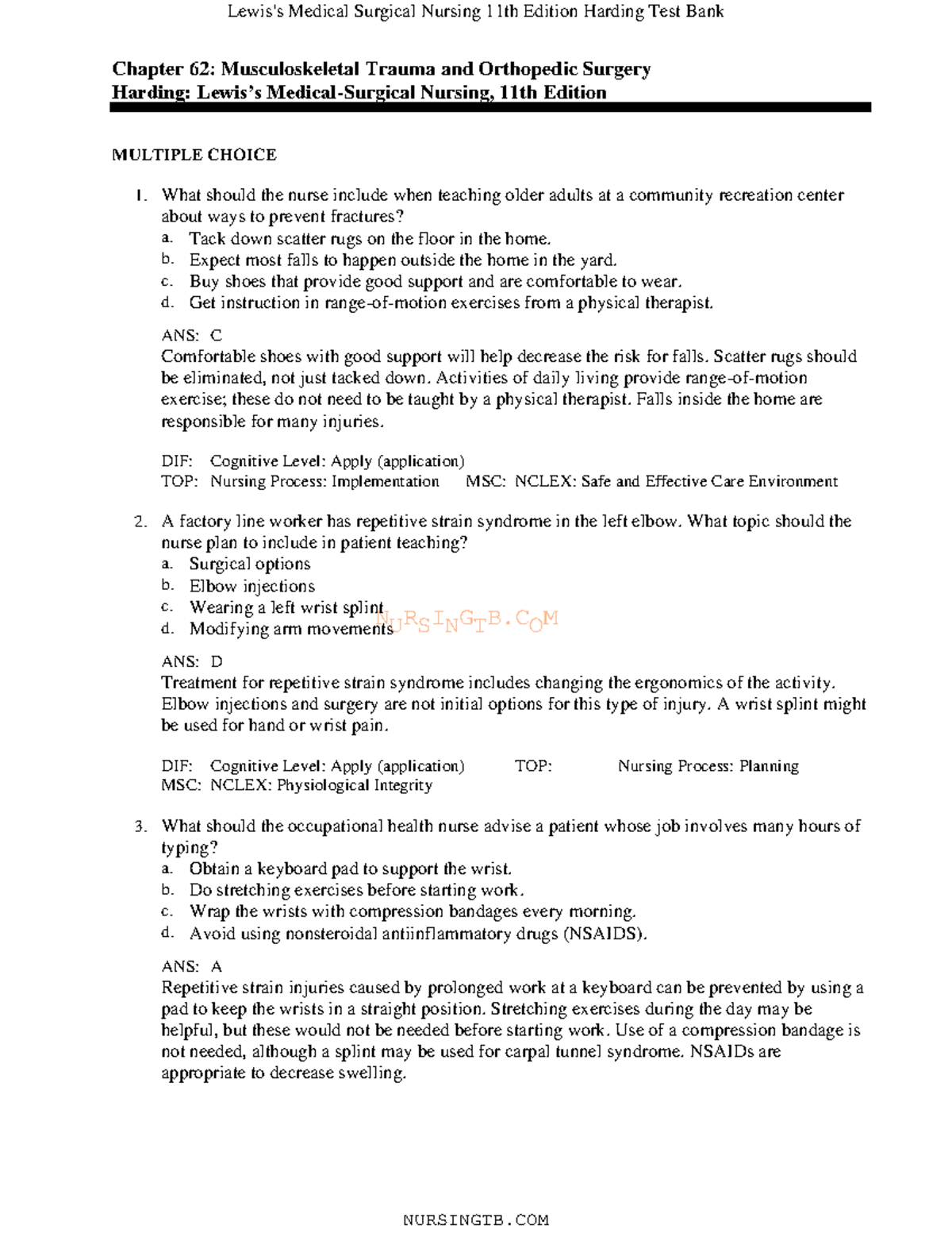 Lewis Med-Surg Nursing Chapter 62: Musculoskeletal Trauma & Surgery ...