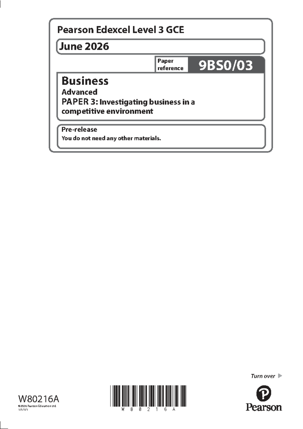 Business Advanced GCE Level 3: Paper 3 - Confectionery Industry ...