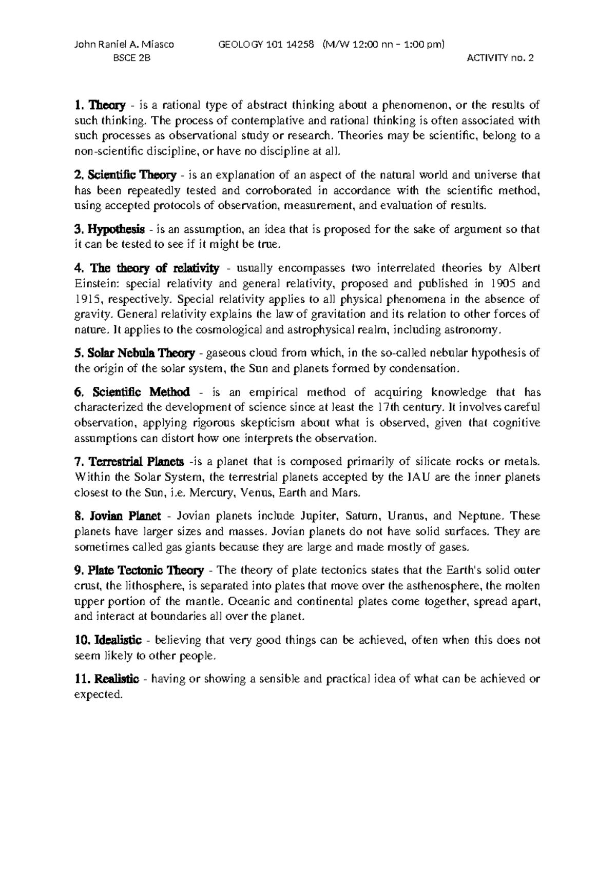 GEOLOGY 101: Key Concepts and Theories for Engineers (Activity 2) - Studocu