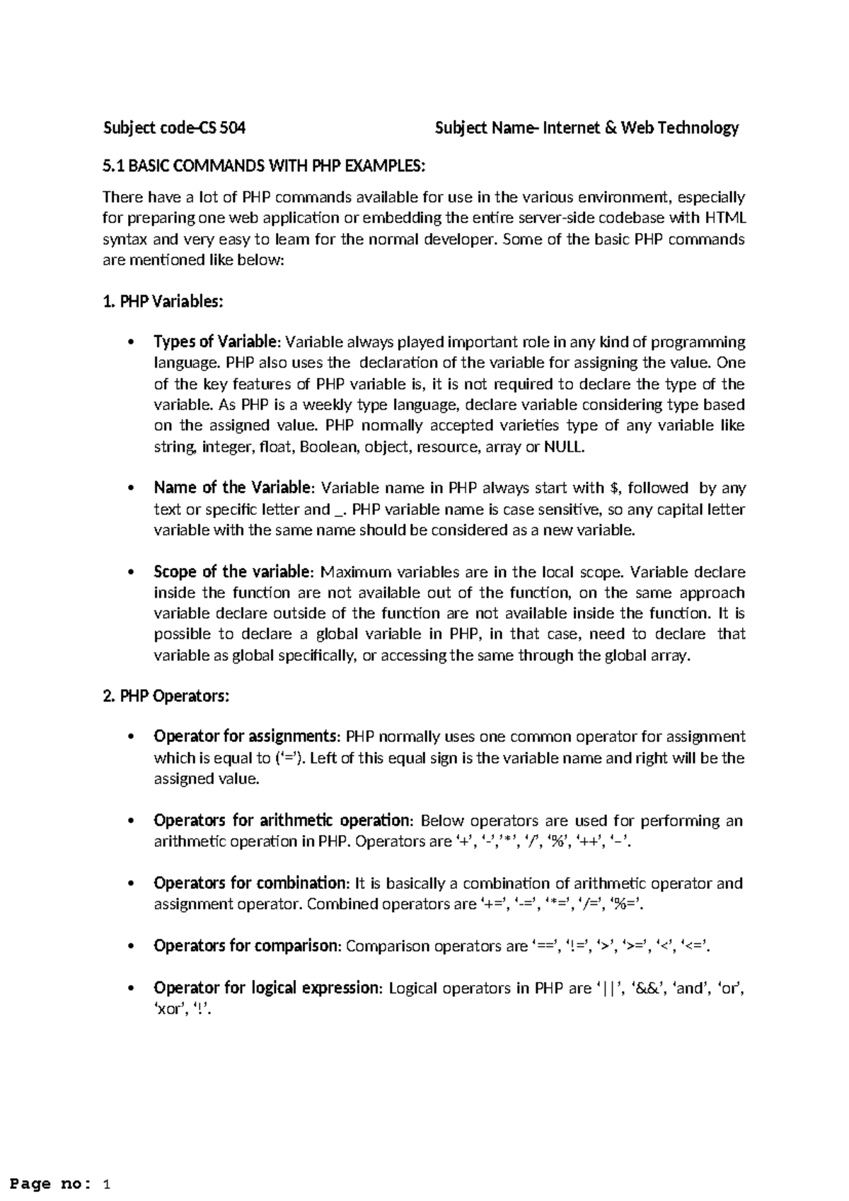Unit 5 - Internet and Web Technology - Subject code-CS 504 Subject Name ...