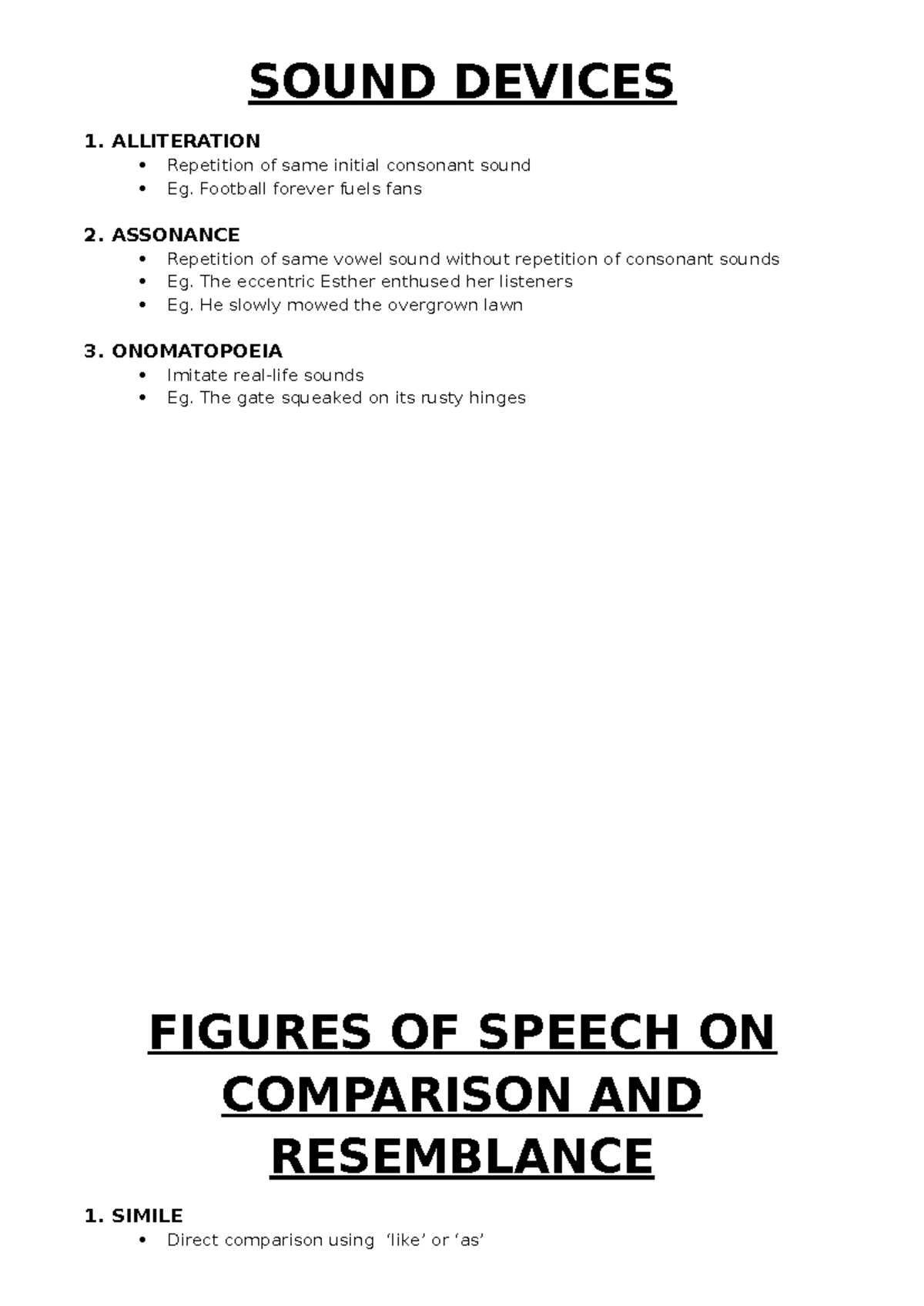 Literary Devices: Sound Devices and Figures of Speech Explained - Studocu