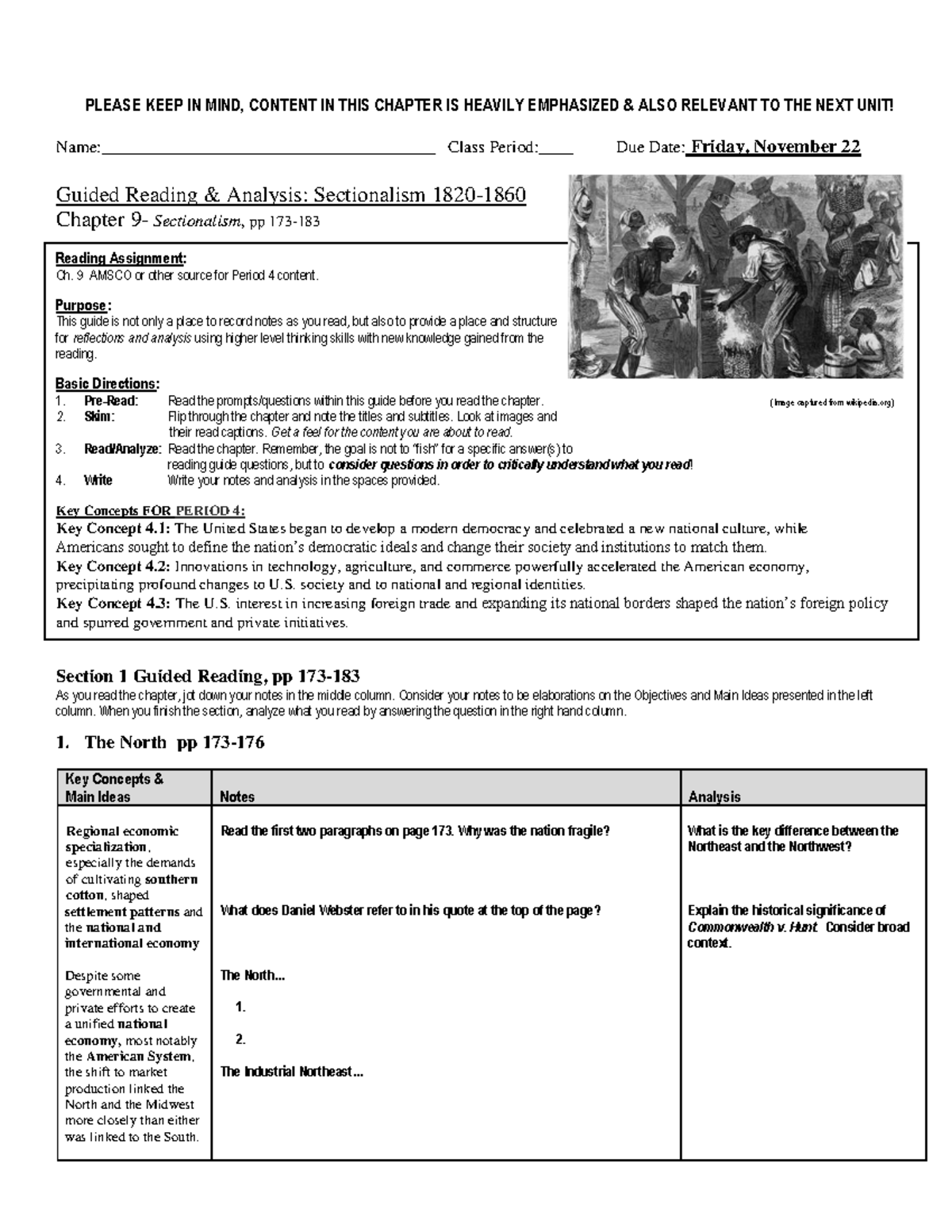 Amsco Ch. 9 Guided Reading Analysis: Sectionalism & Key Concepts - Studocu