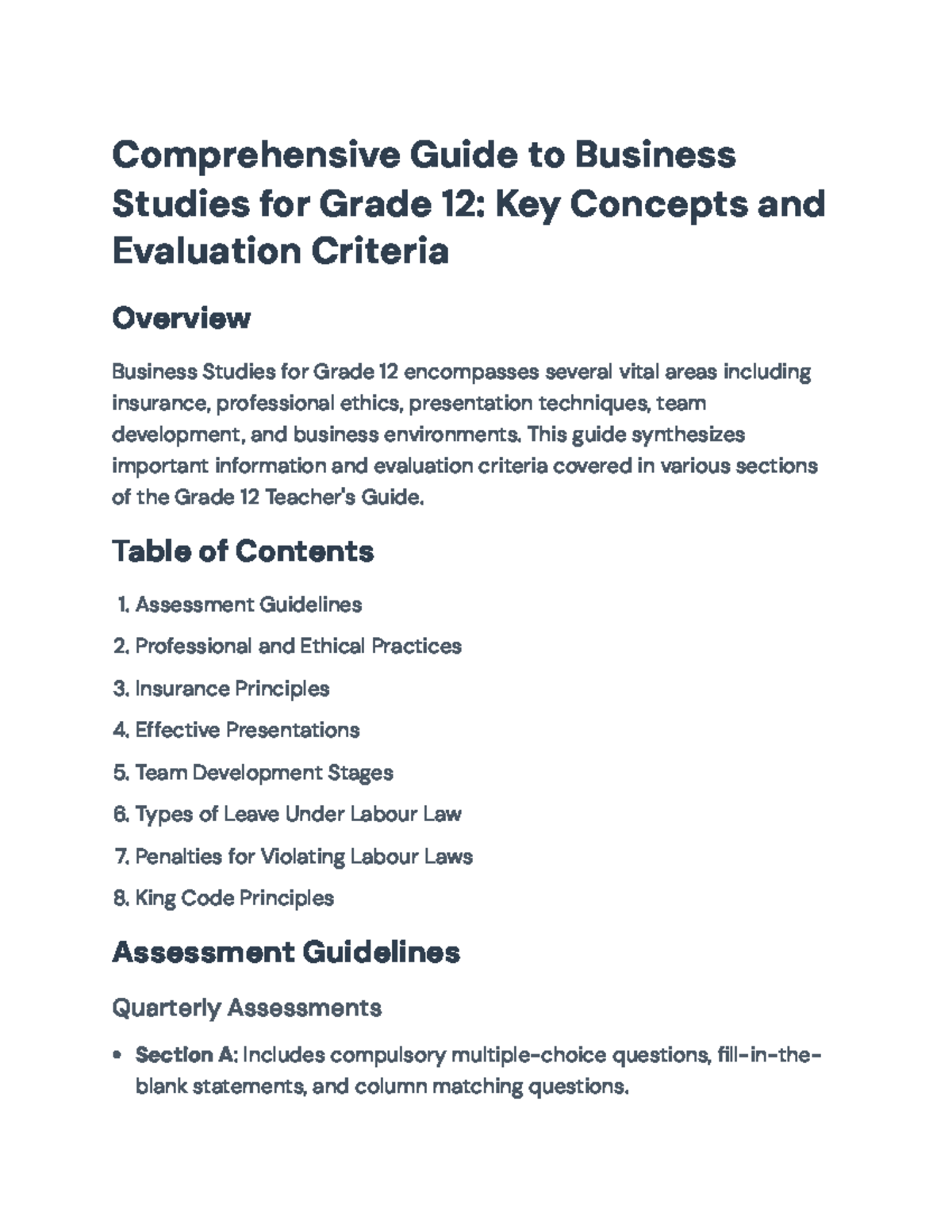 Comprehensive Guide to Business Studies for Grade 12: Key Concepts ...
