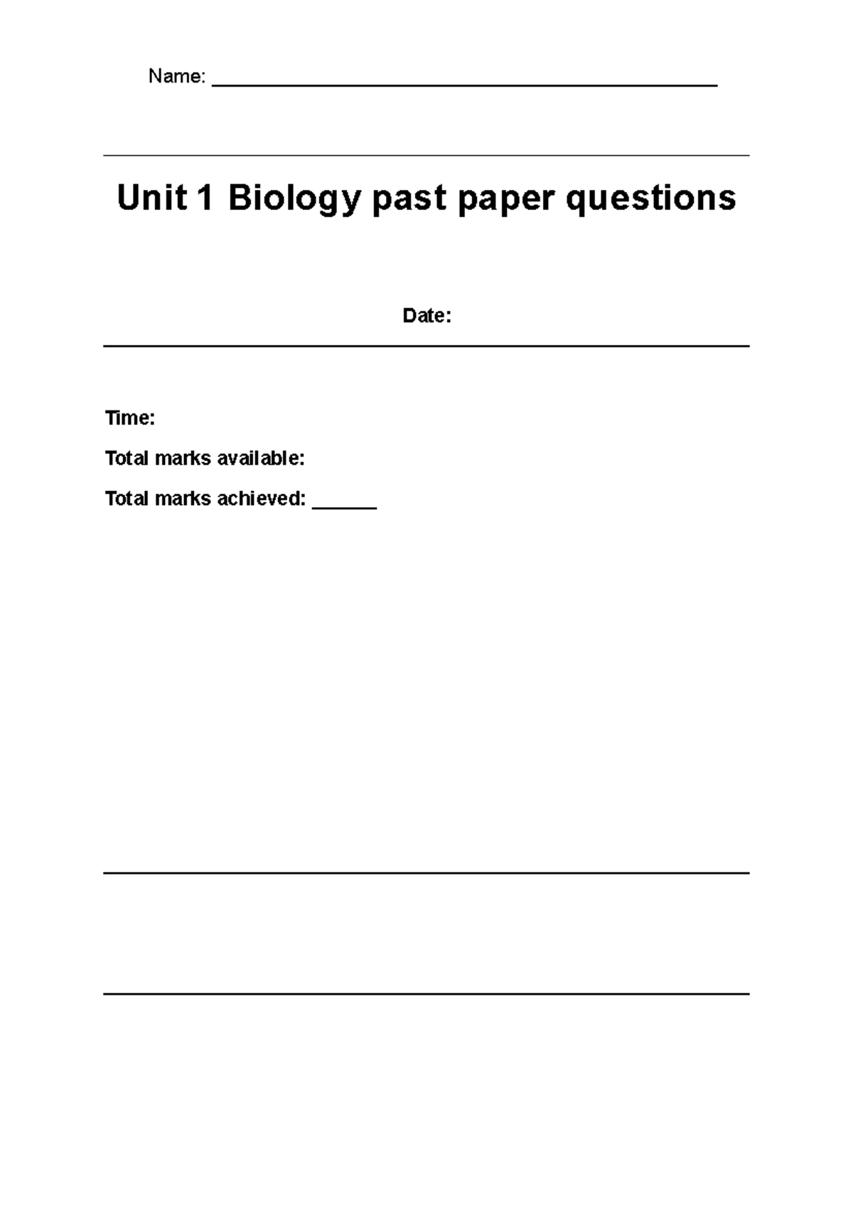 Unit 1 Biology Past Paper Questions - Exam Practice and Solutions - Studocu